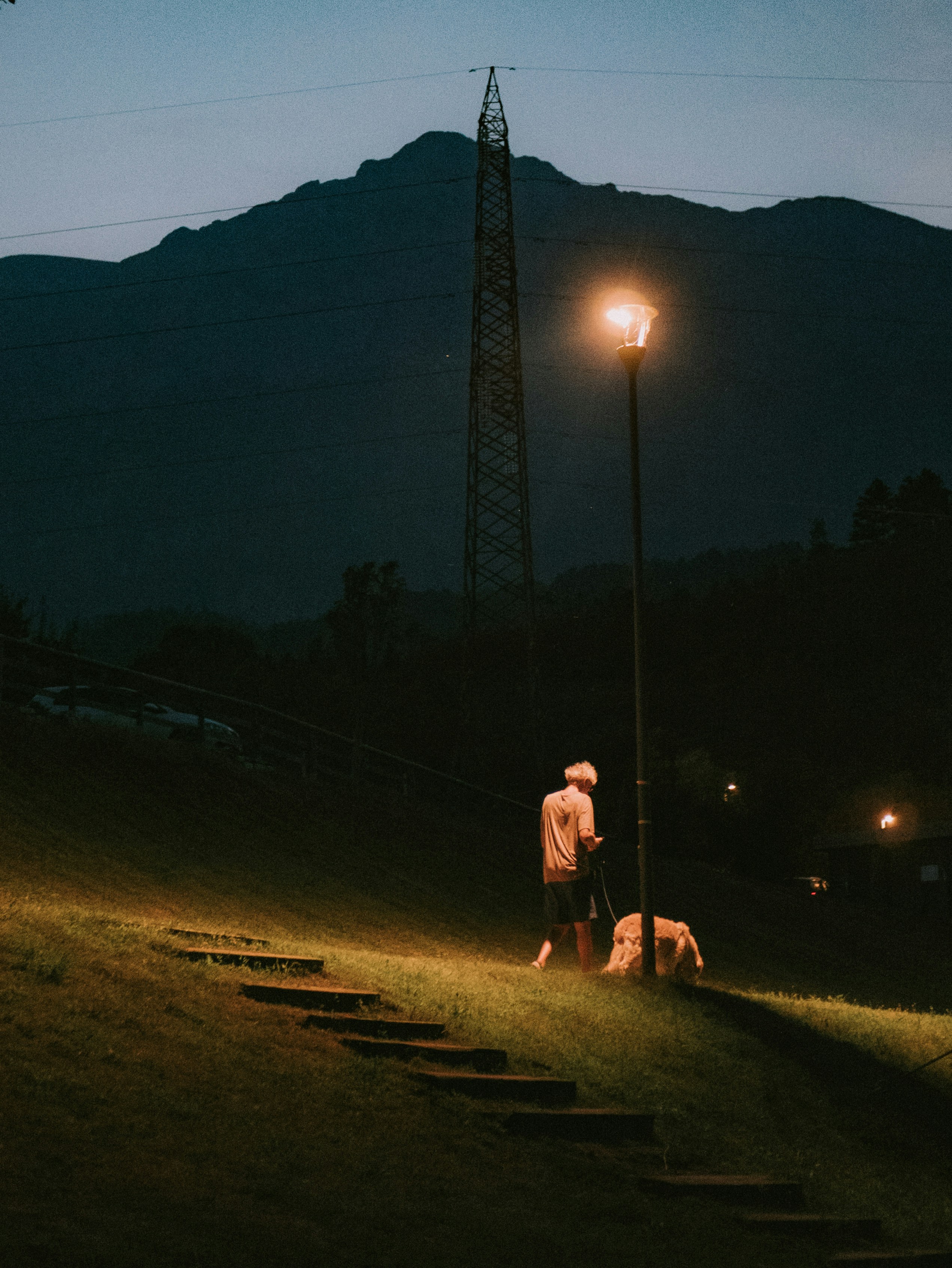 Hushed Moment Under a Streetlamp on the Hillside