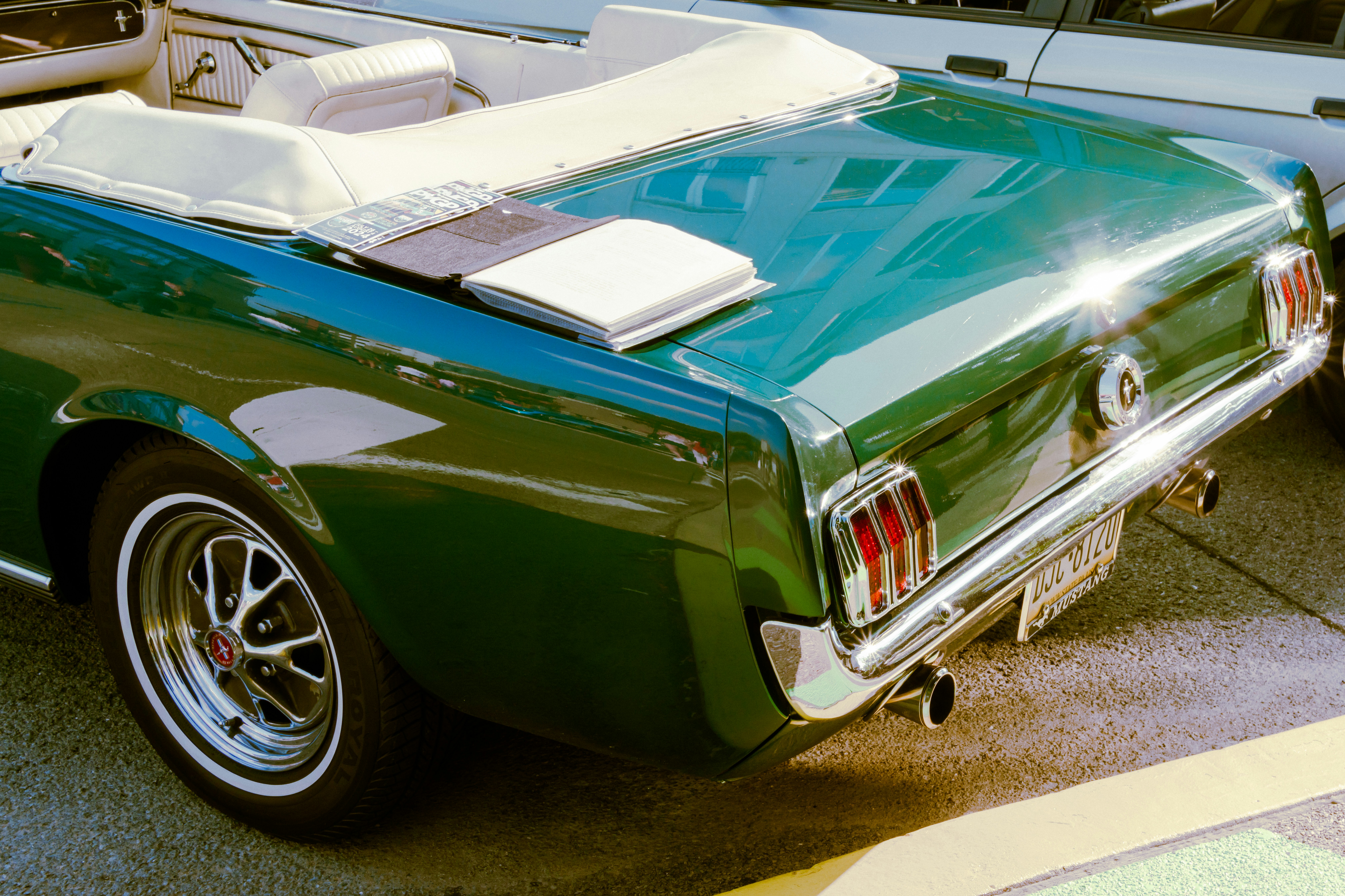 Emerald Teal Mustang Convertible: Sunlit Chrome and Quiet Power