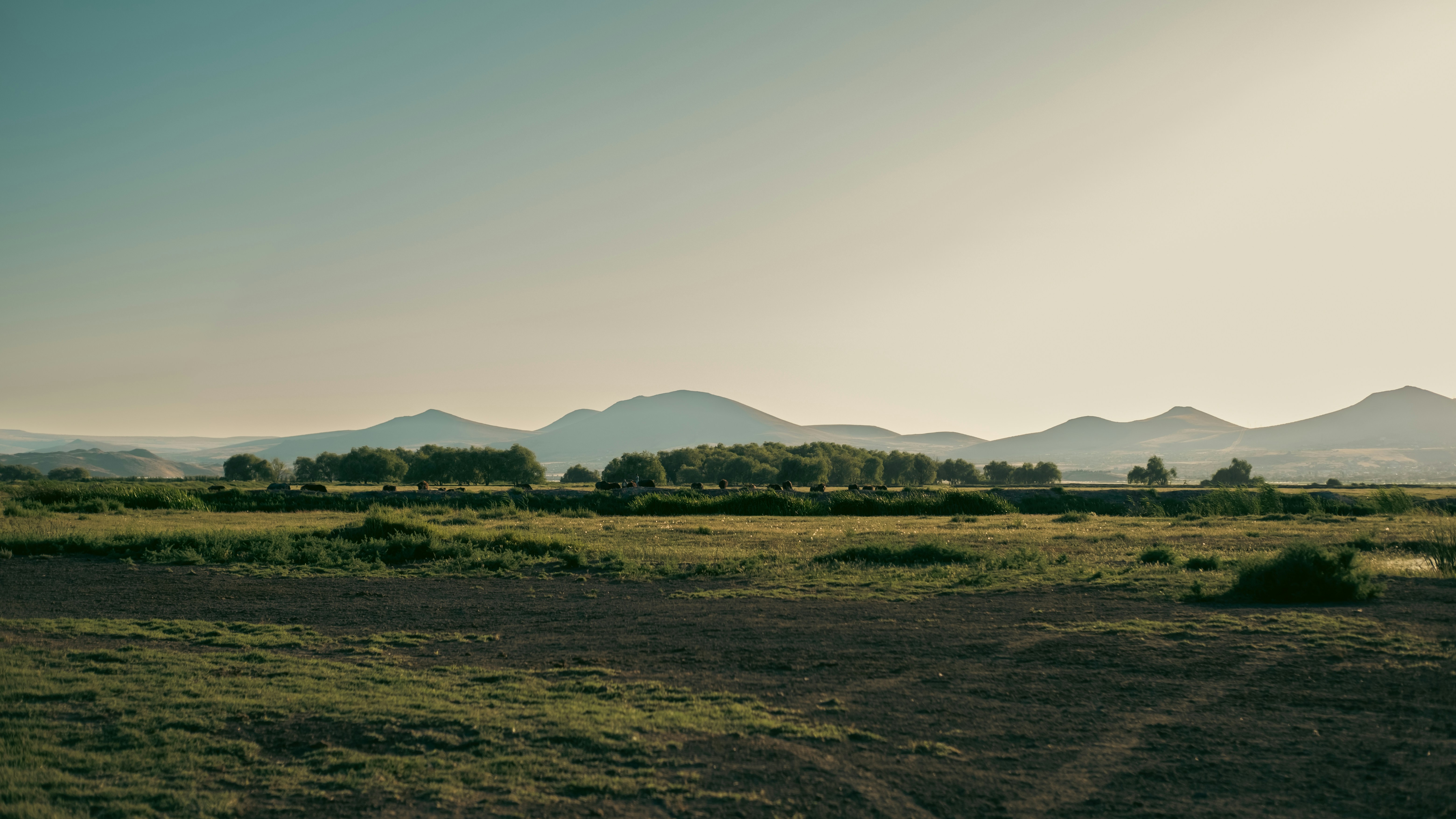 A large open field with mountains in the background photo – Free ...