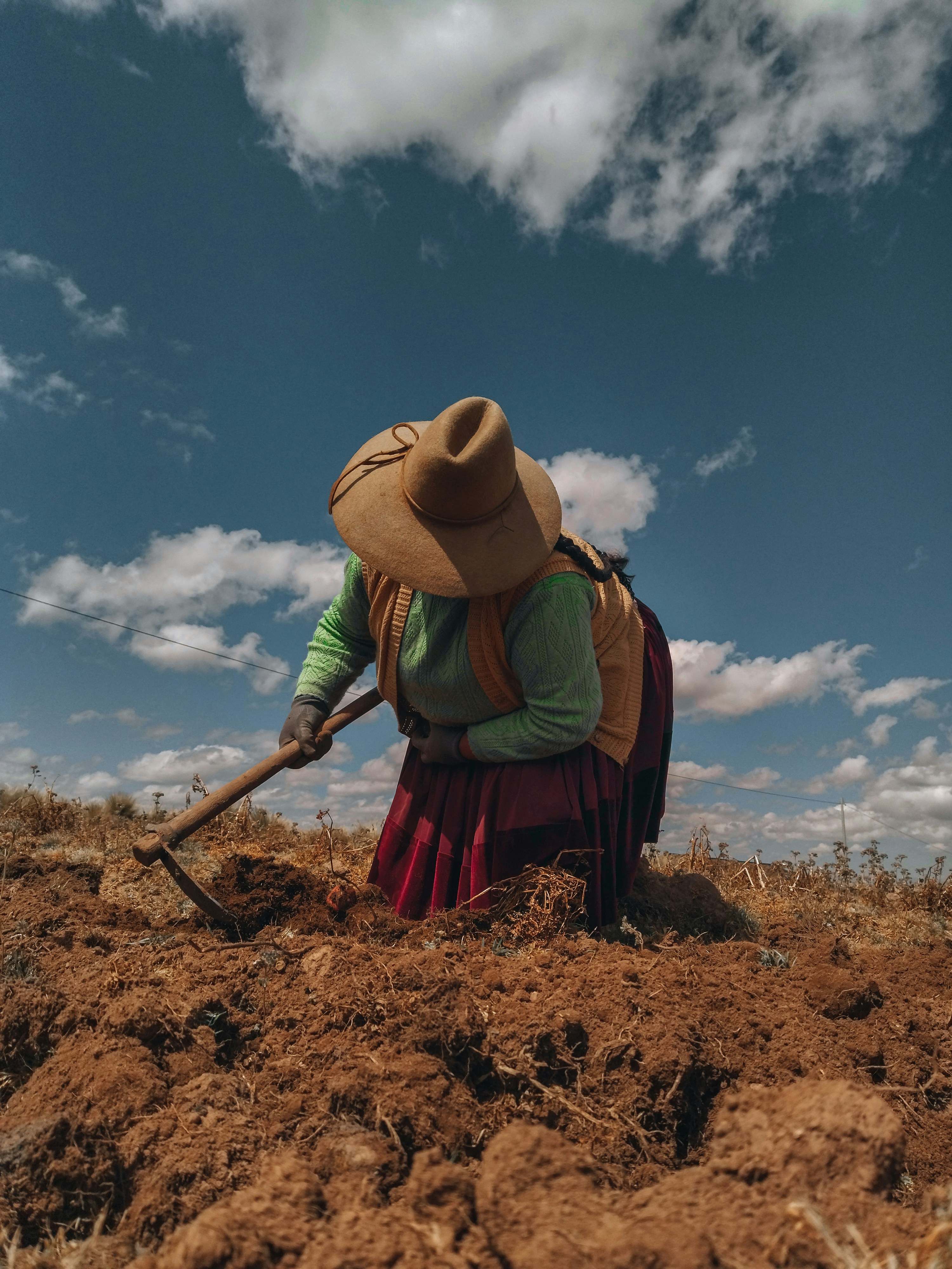 Under a Prairie Sky: A Field Worker Carves the Ground with a Hand Hoe