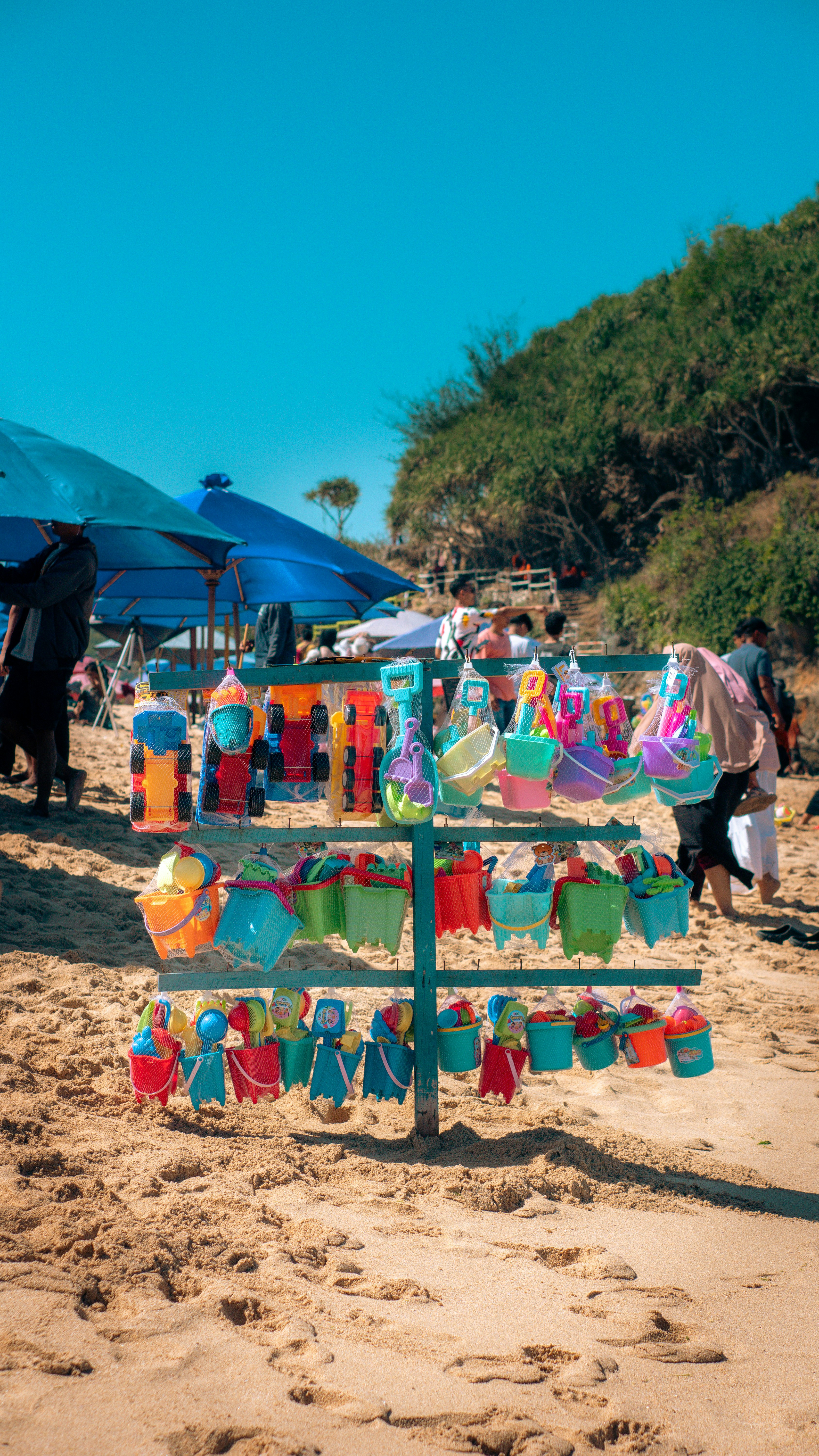 Candy-colored Beach Toy Stall on a Sunny Shore