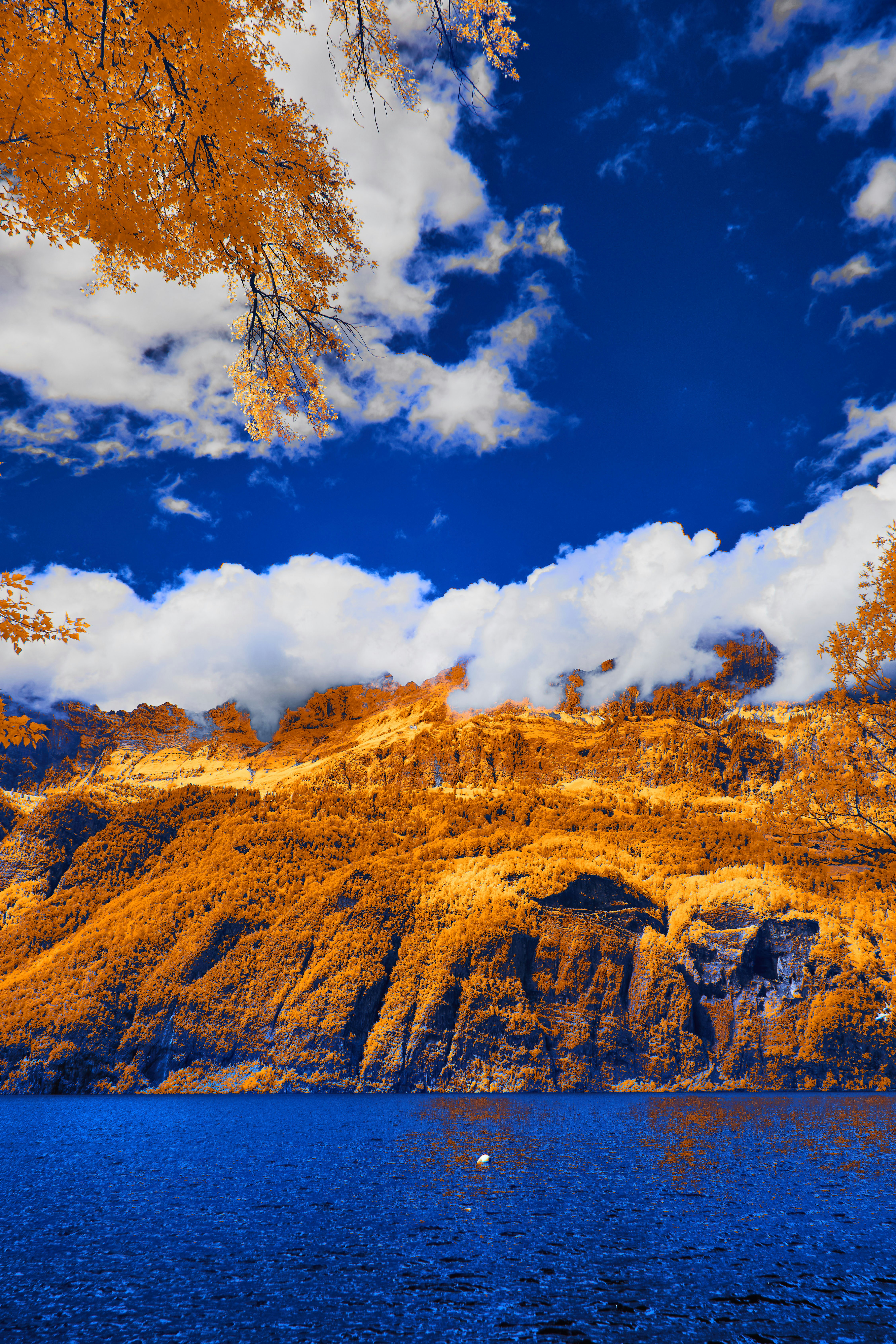 A scenic view of a lake with a mountain in the background photo – Free ...