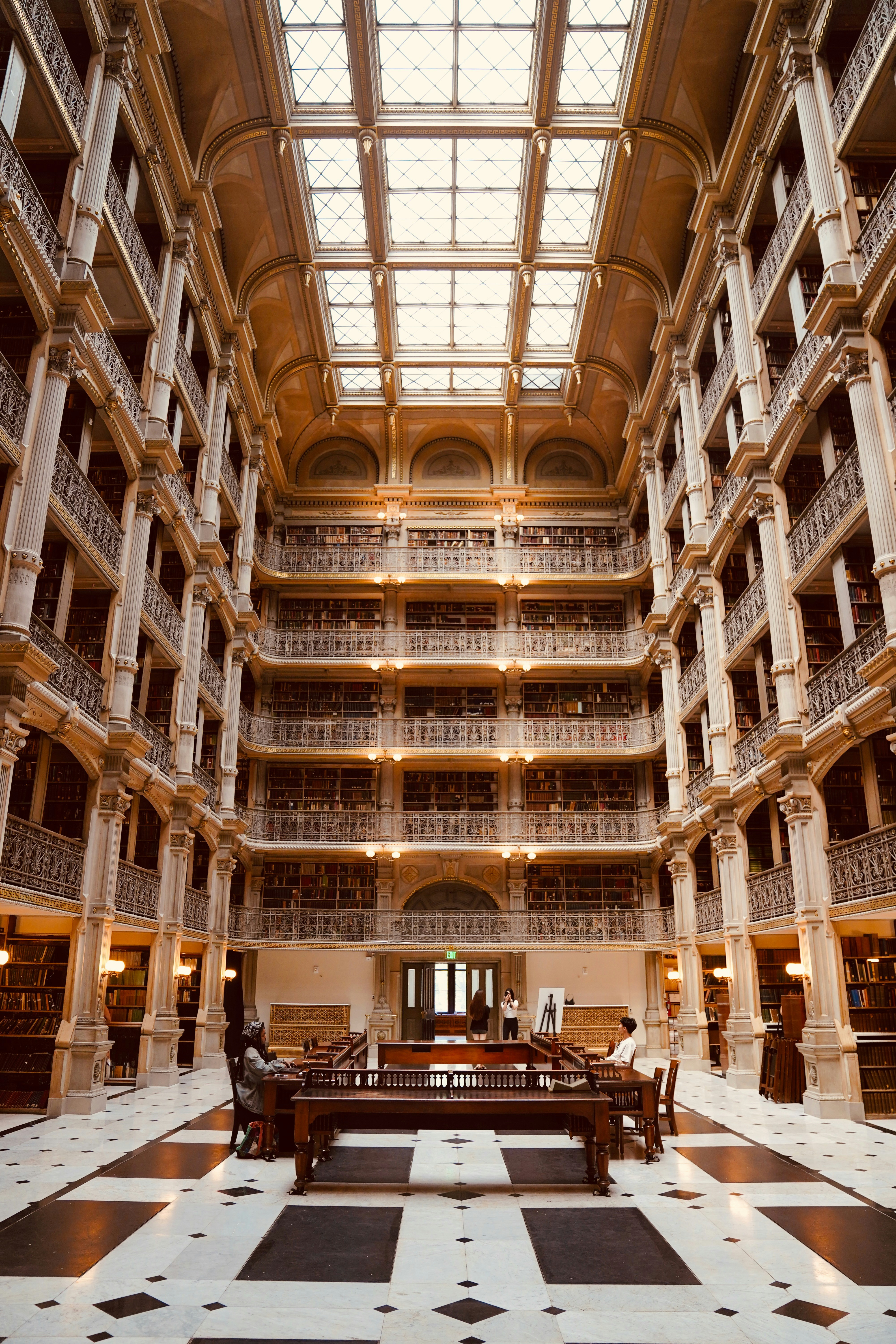 Amber Atrium: Symmetry and Ironwork in a Grand Library Hall