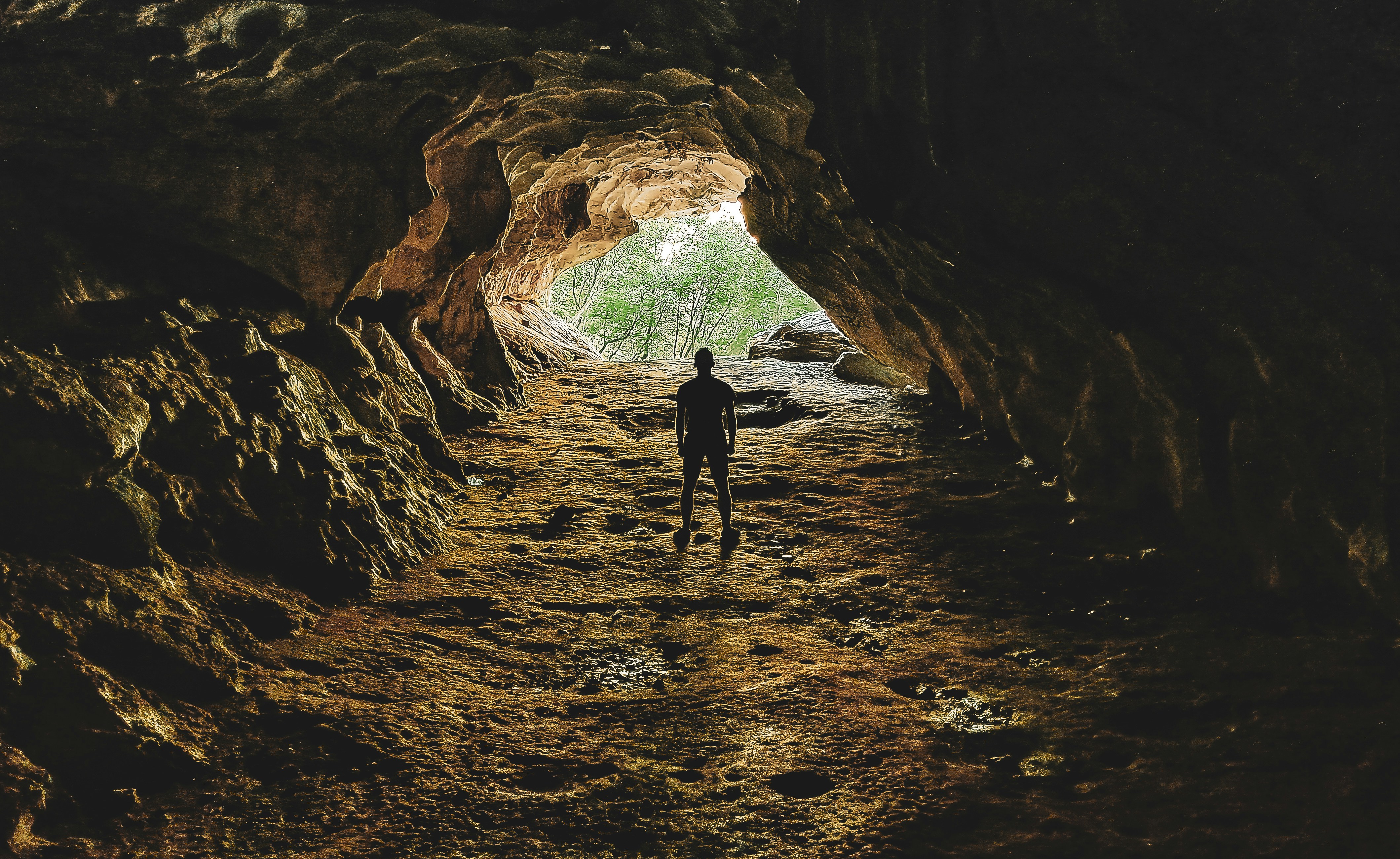 A man is walking through a cave photo – Free Shpella e pëllumbasit ...