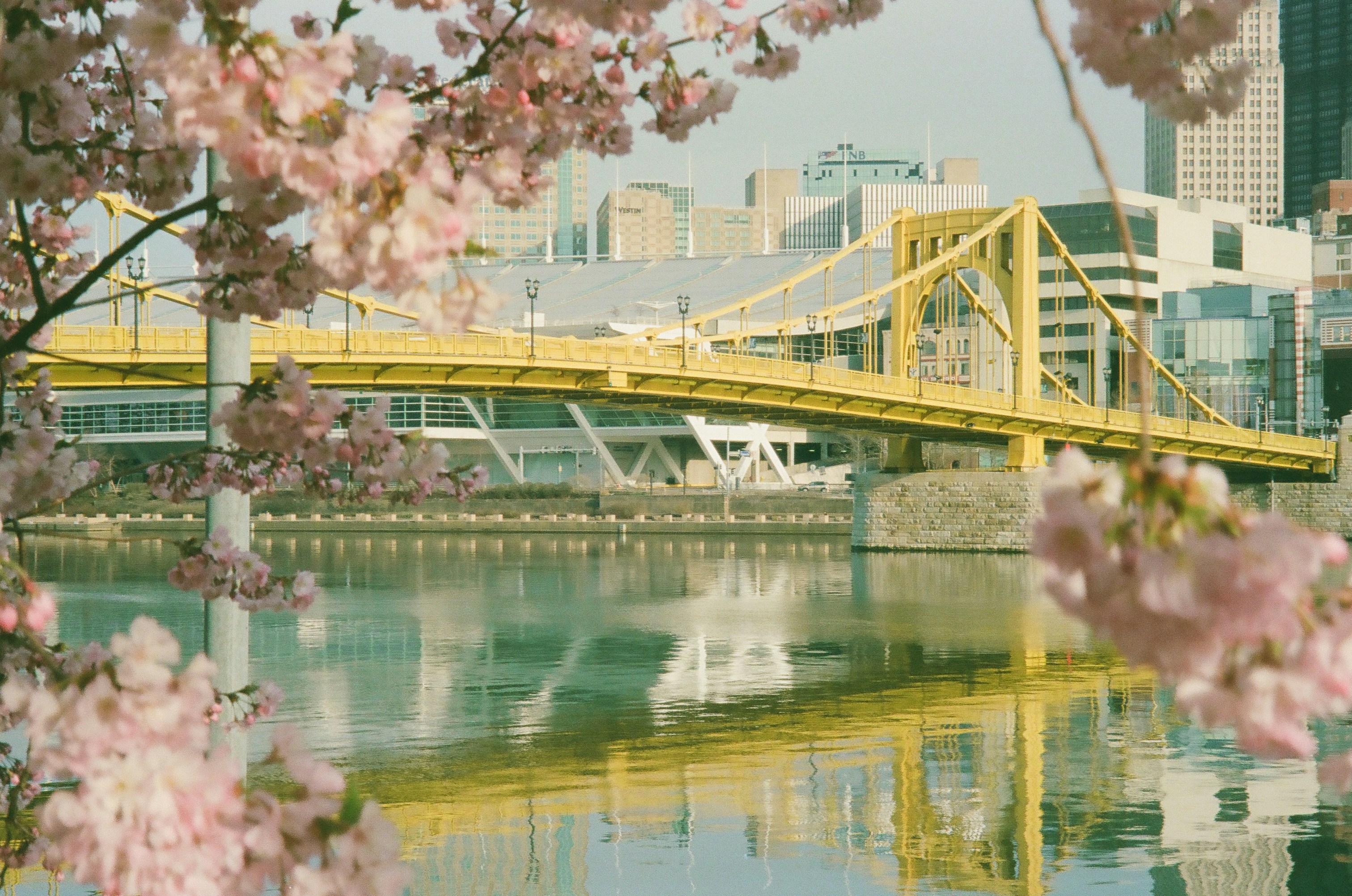 A yellow bridge over a body of water photo – Free Film photography ...