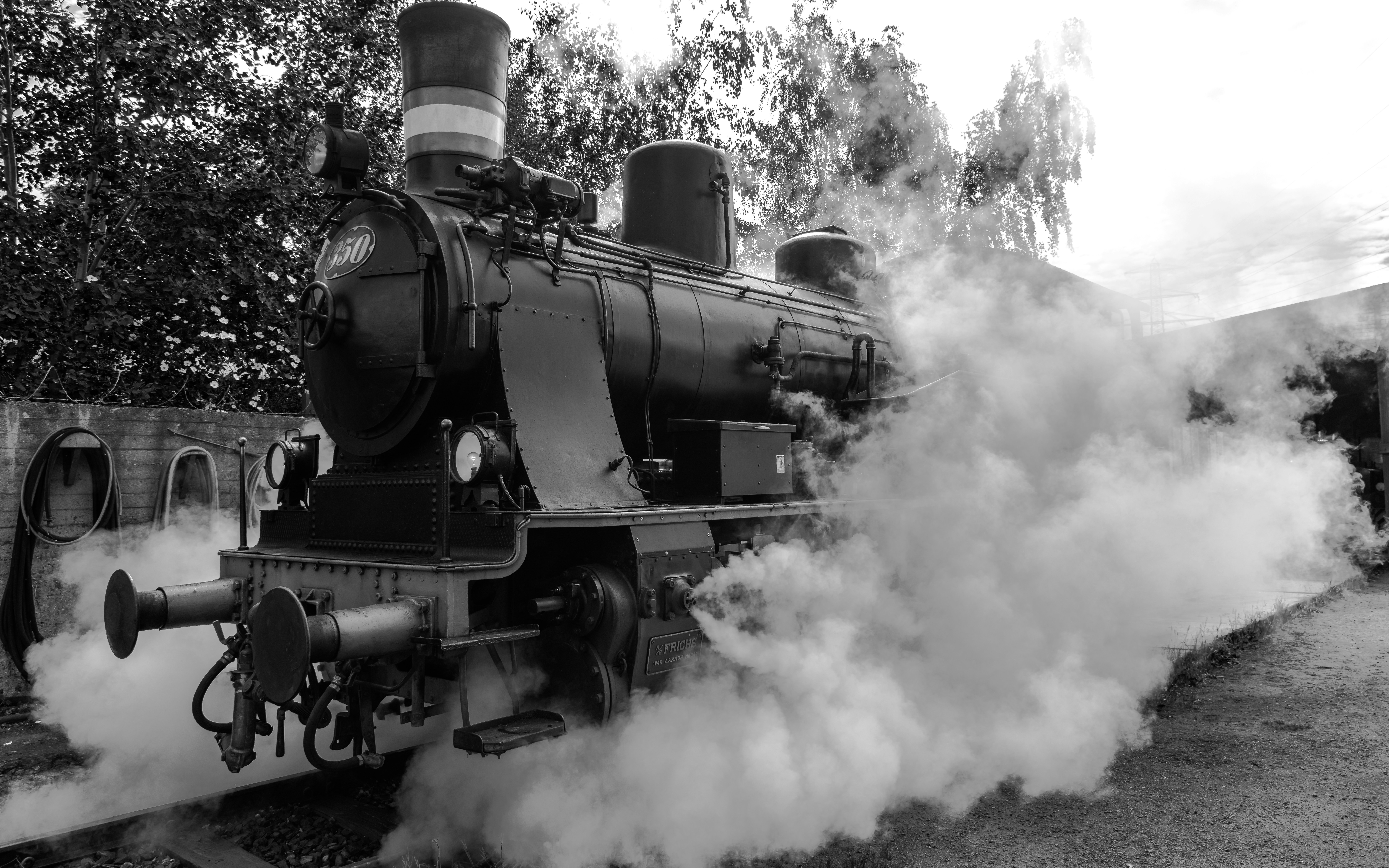 A black and white photo of a steam engine photo – Free Retro Image on ...