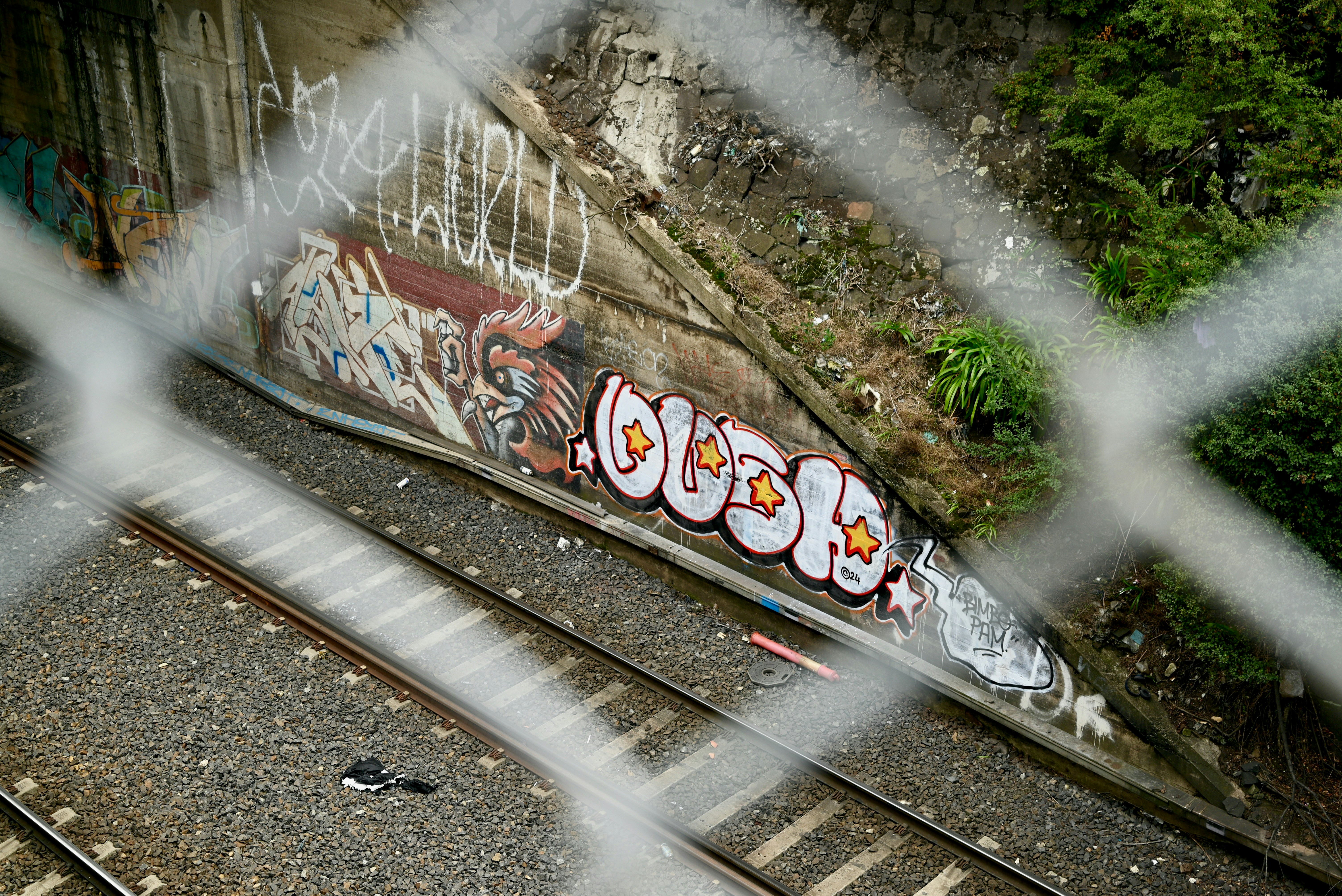 A train track with graffiti on it behind a fence photo – Free Melbourne ...