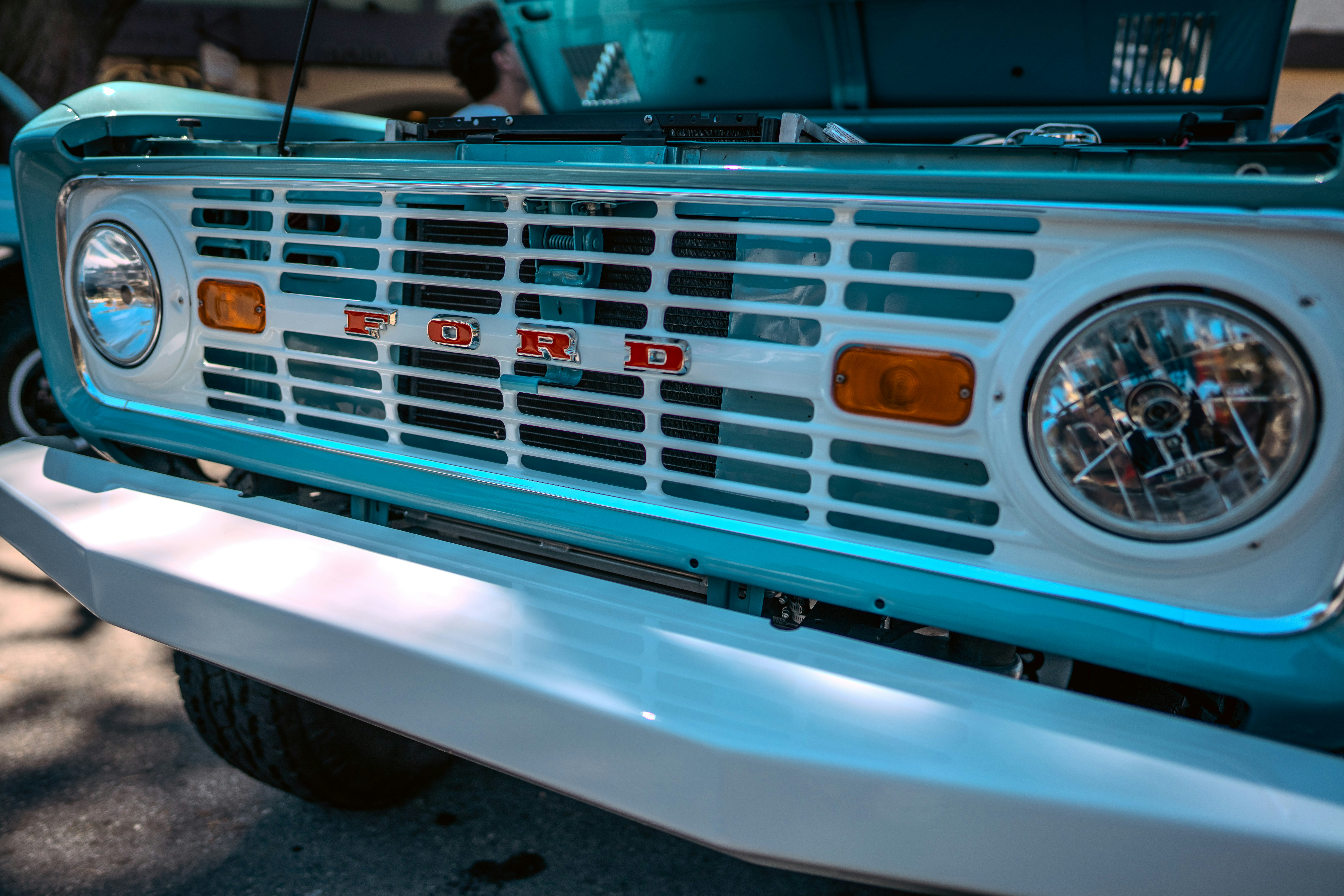 Front-and-Center: The Ford Badge on a Turquoise Classic