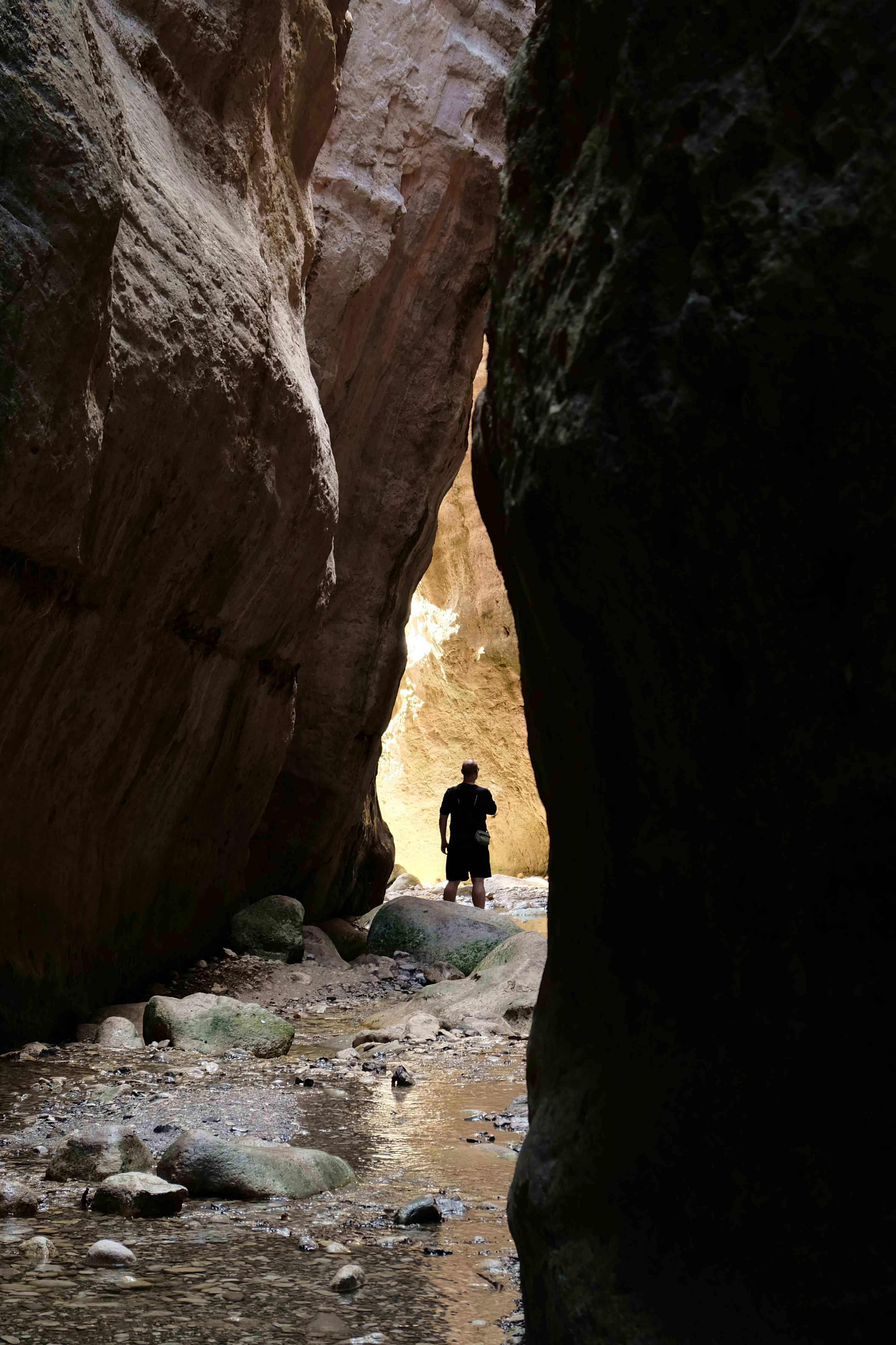 Lone Figure at the Canyon's Narrow Gate