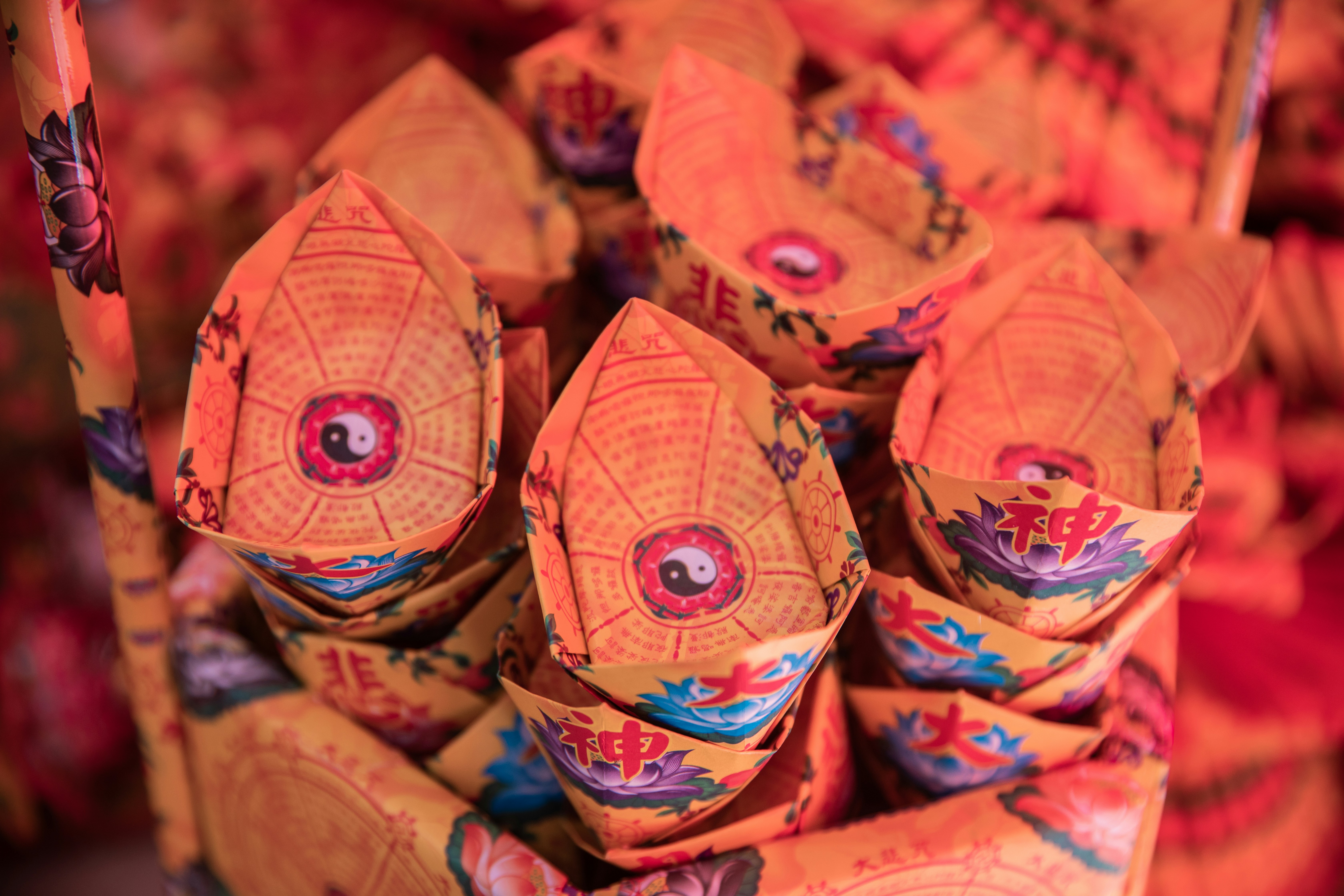 Lanterns of Fortune: Close-Up of Decorative Cones