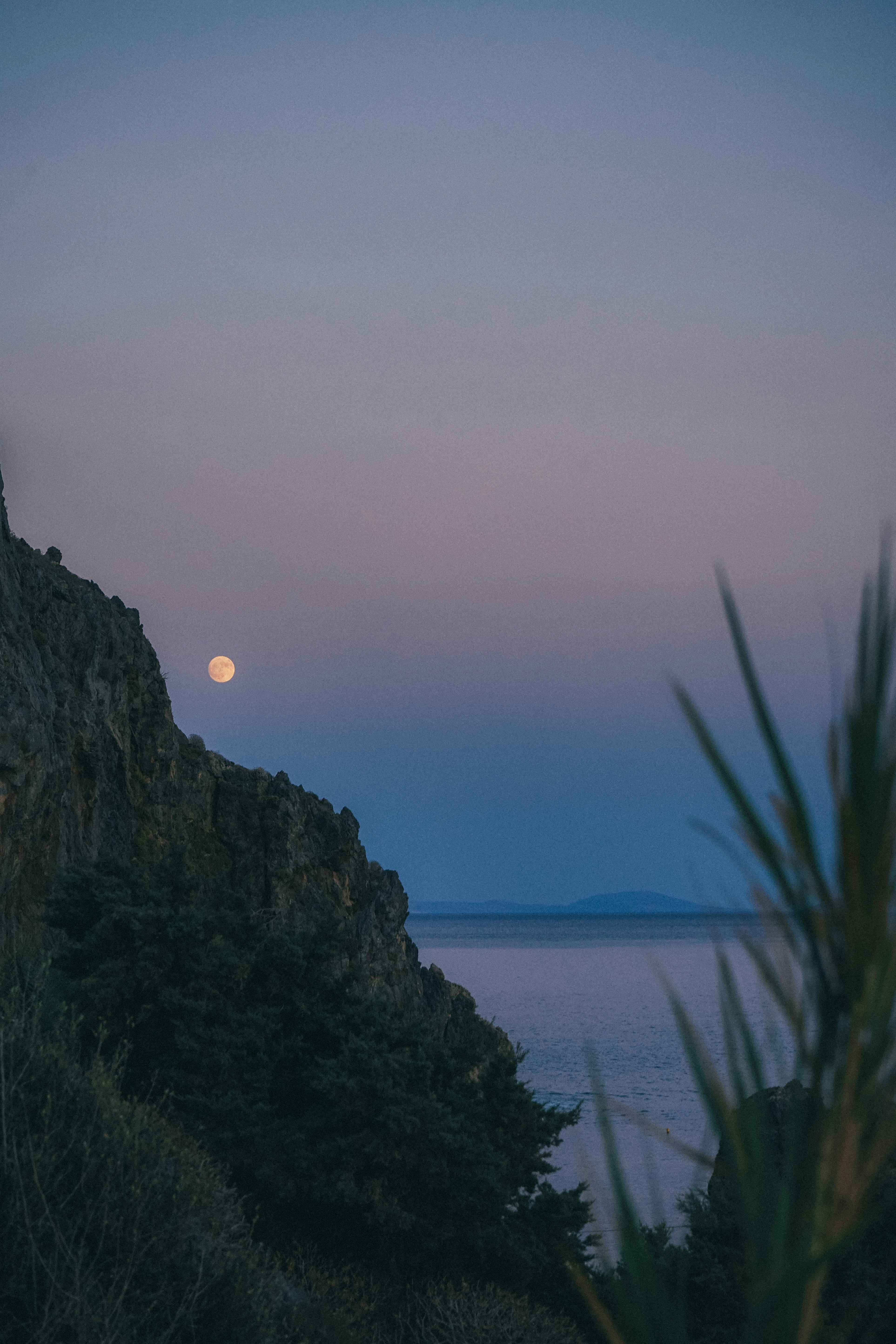 Moonrise Over the Cliffed Coast at Blue Hour