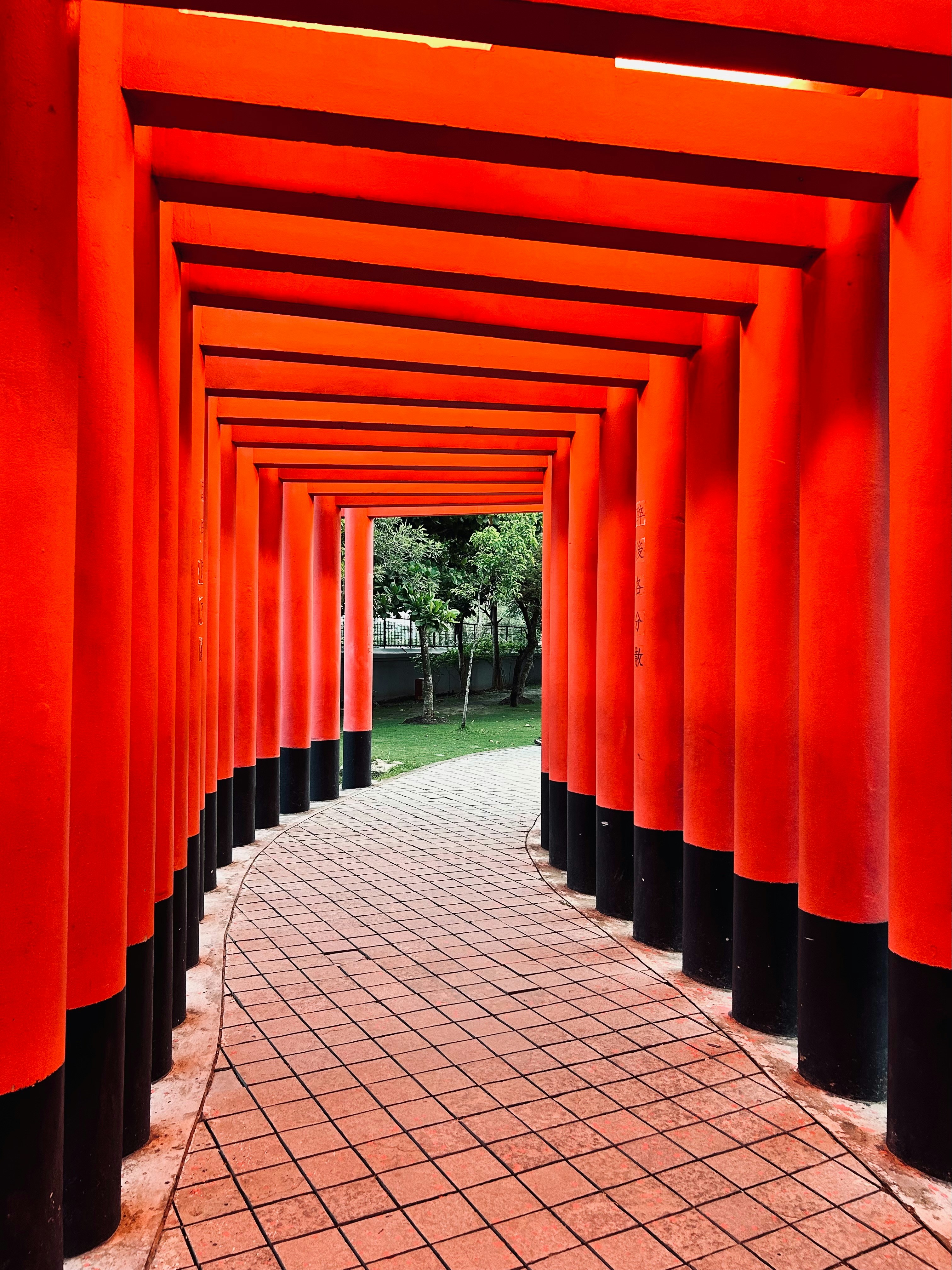 Red Corridor of Torii: A Looming Path Through Painted Pillars