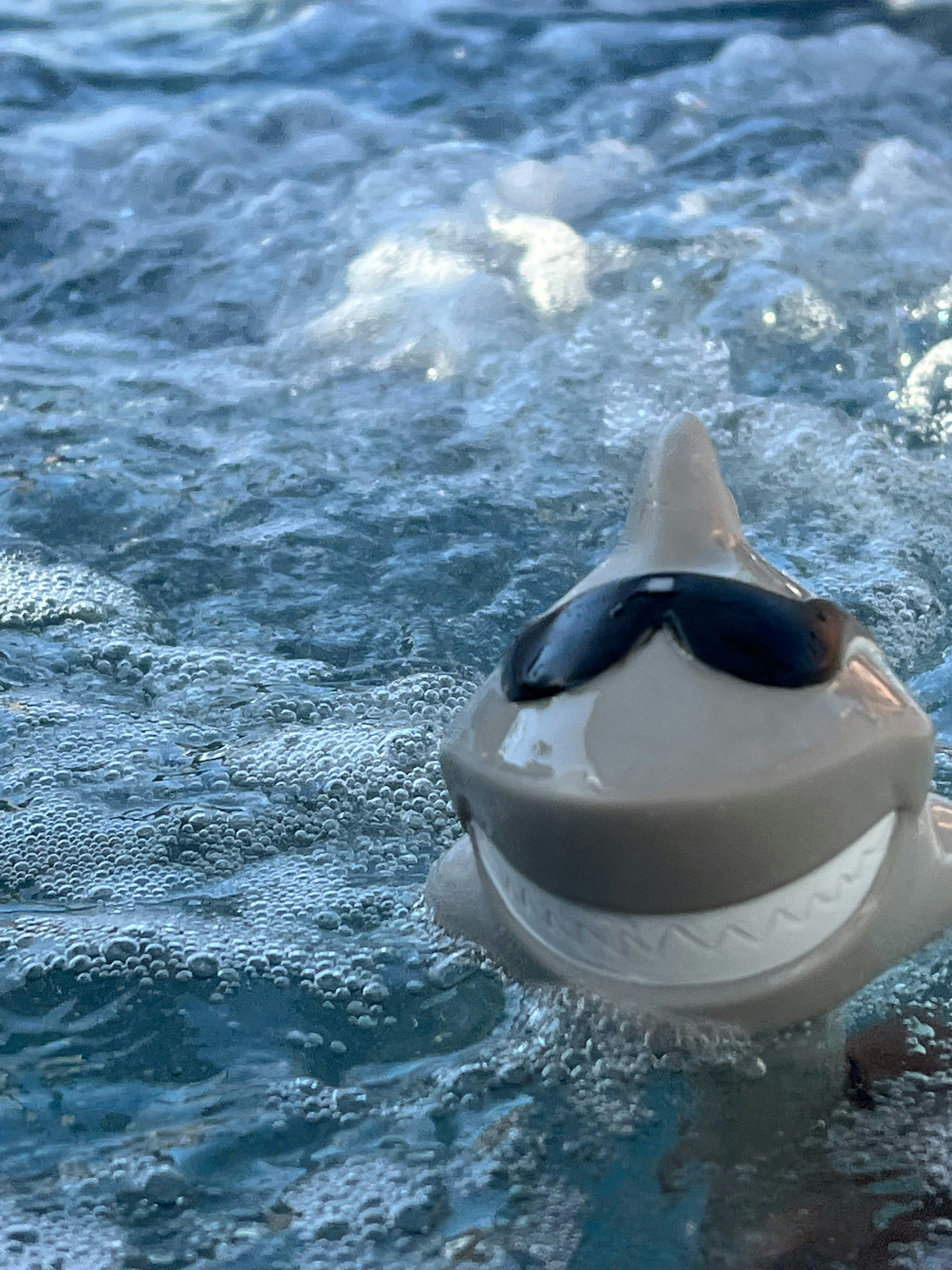 Sunglasses-Wearing Shark Toy Rides the Bubbly Blue