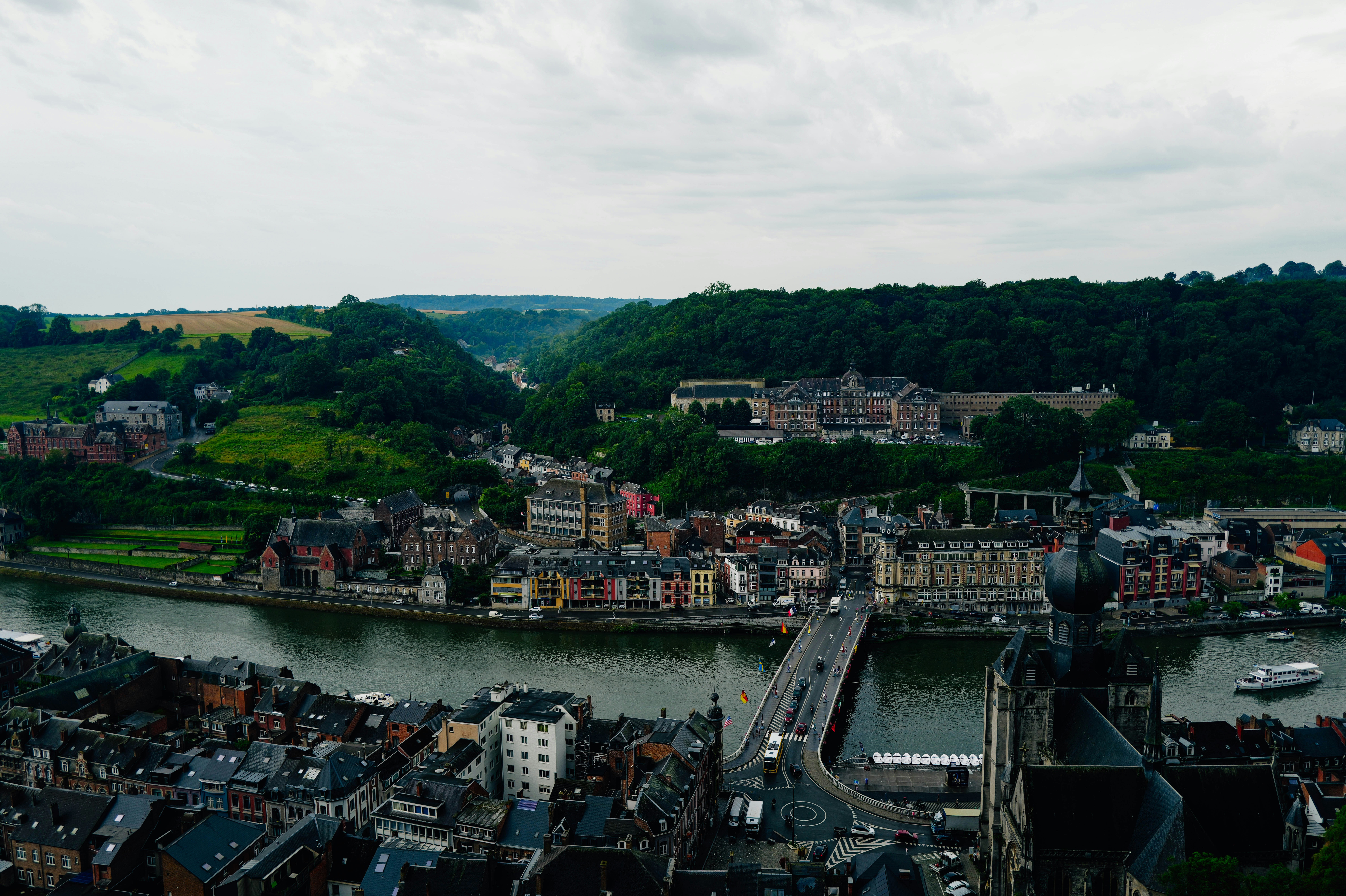 An aerial view of a city with a river running through it photo – Free ...