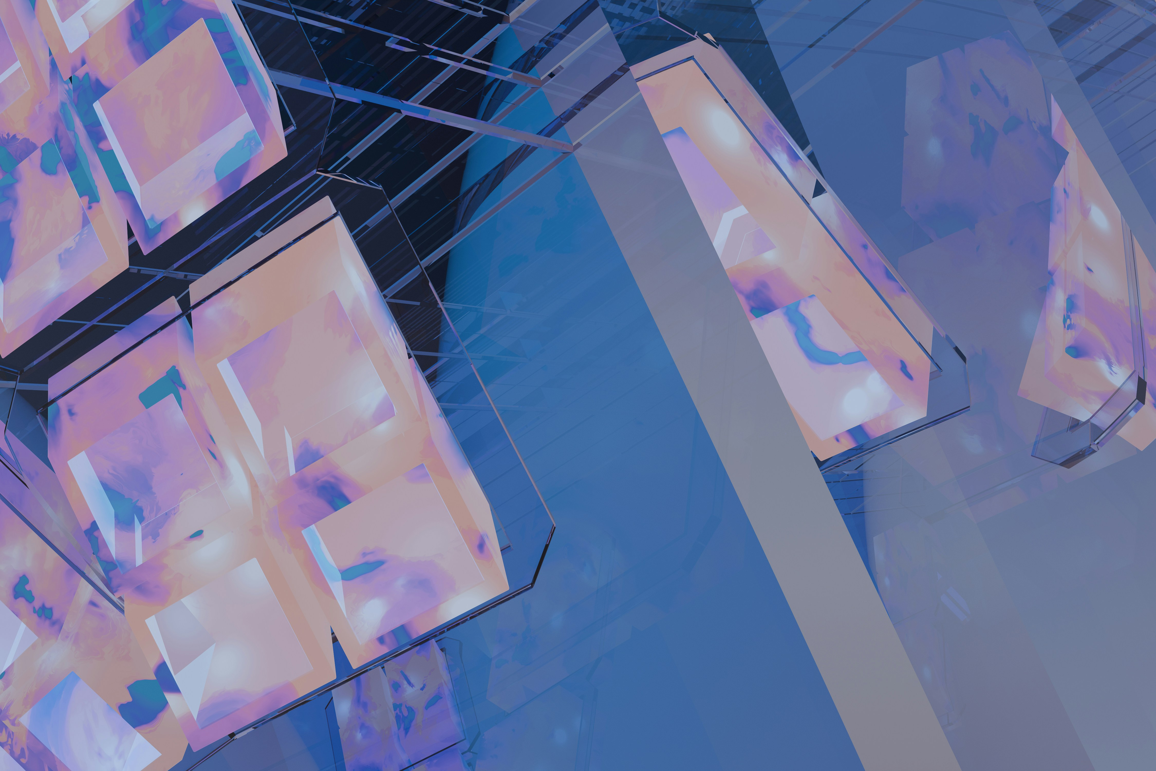 Un grupo de cubos colgando de un techo foto – Imagen de Surrealista ...