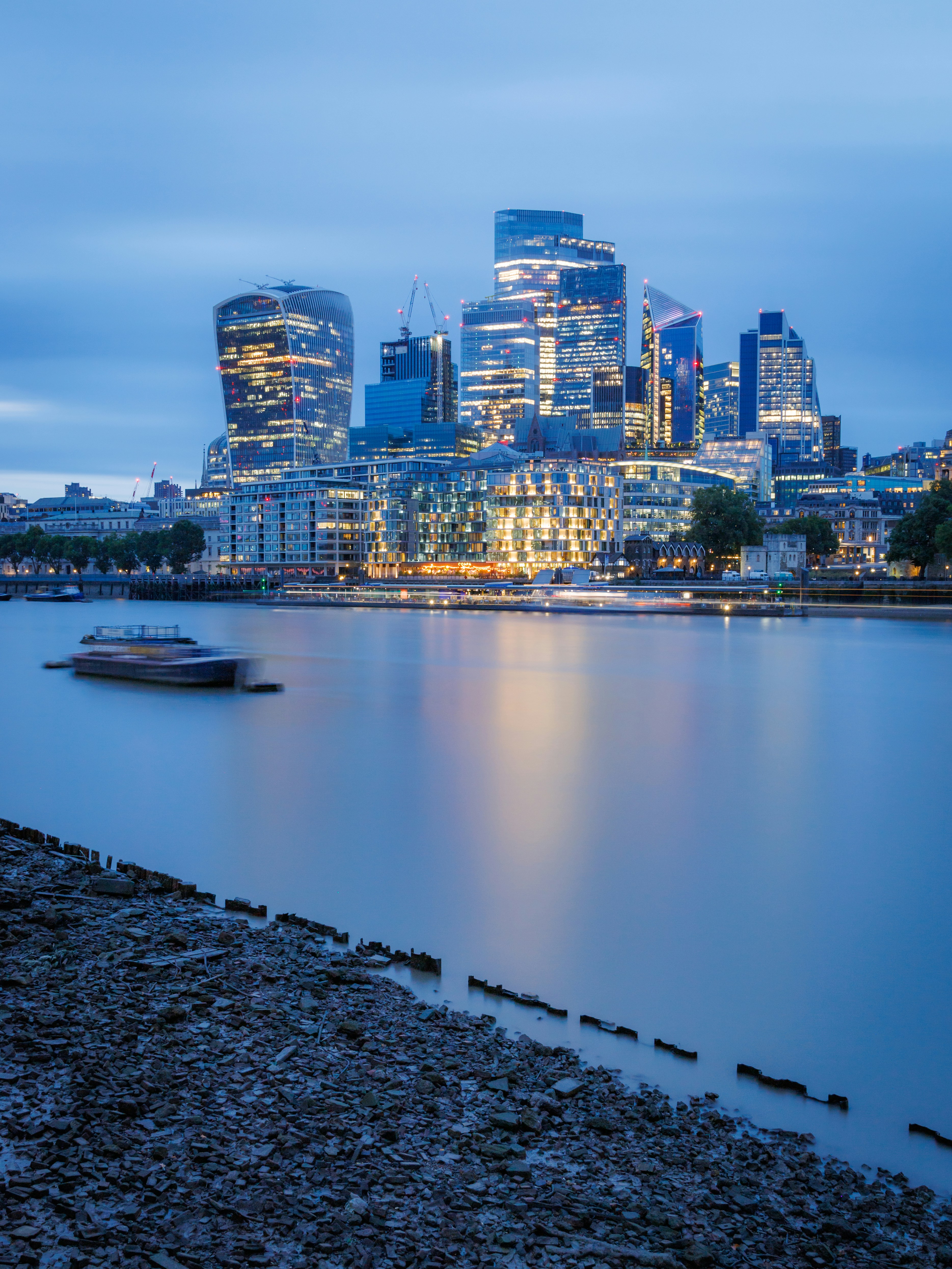 A view of the city of london at night