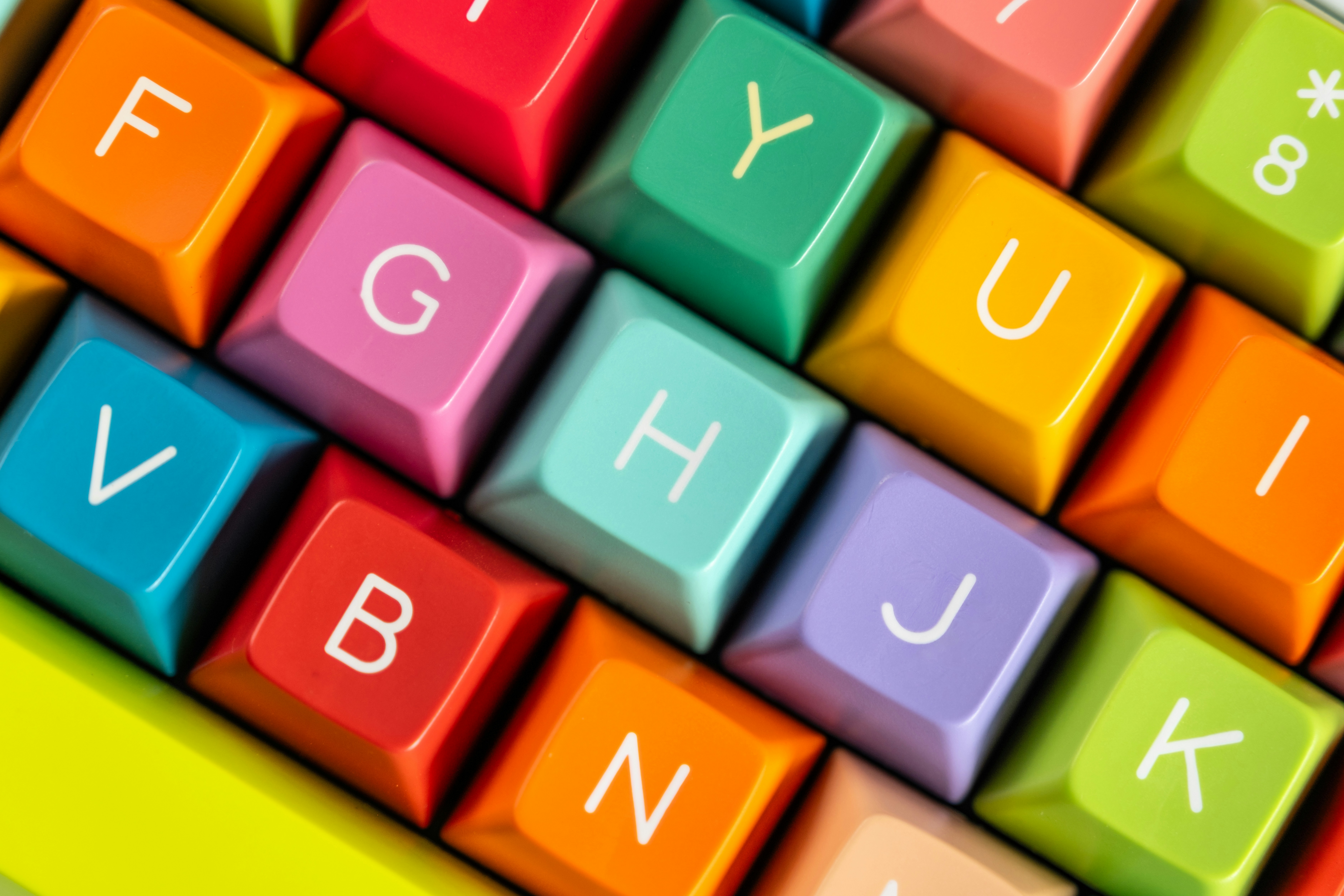 A close up of a colorful keyboard with letters on it photo – Free ...