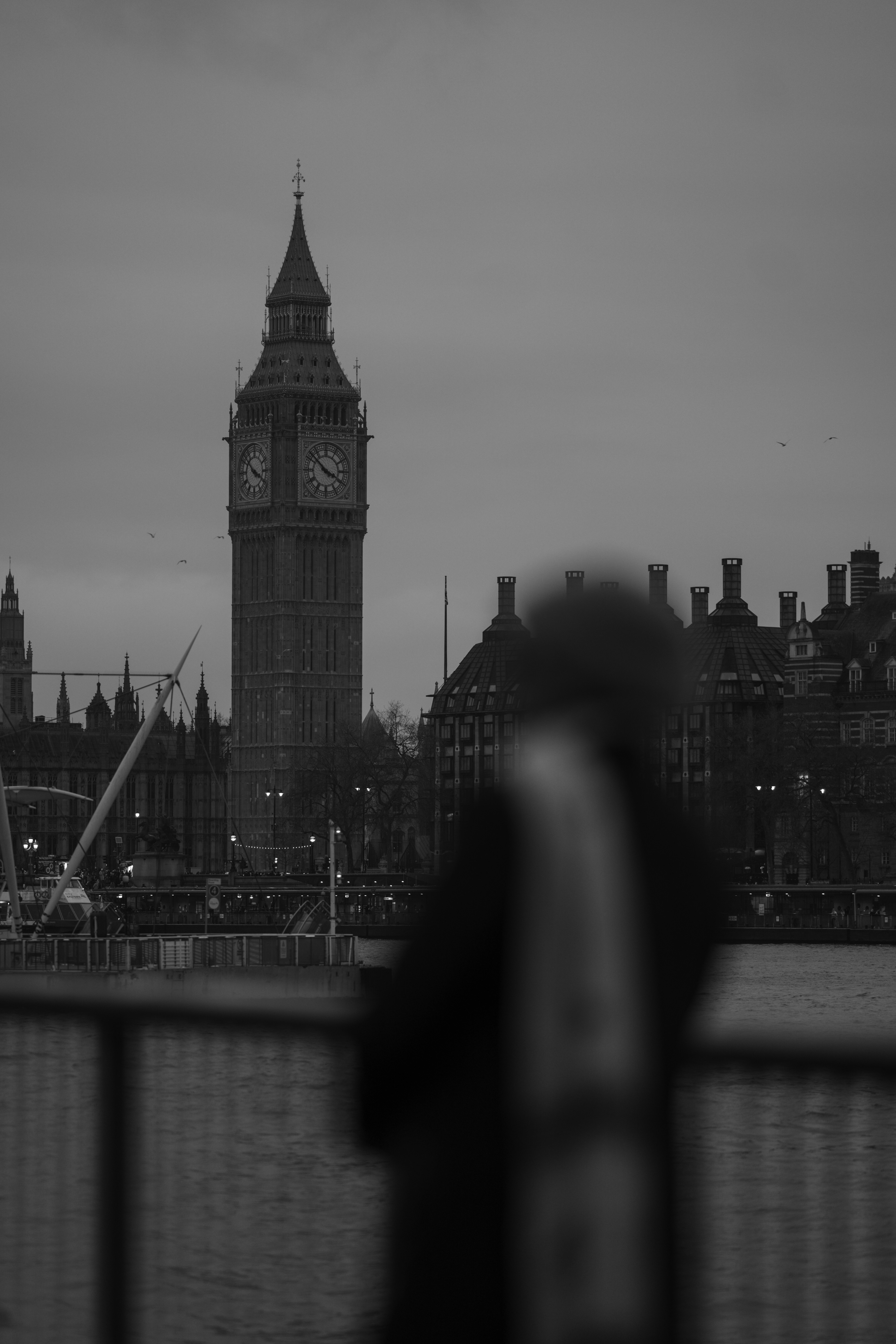 Fog on the Thames: A Blurred Figure in Focus with Big Ben in the Background