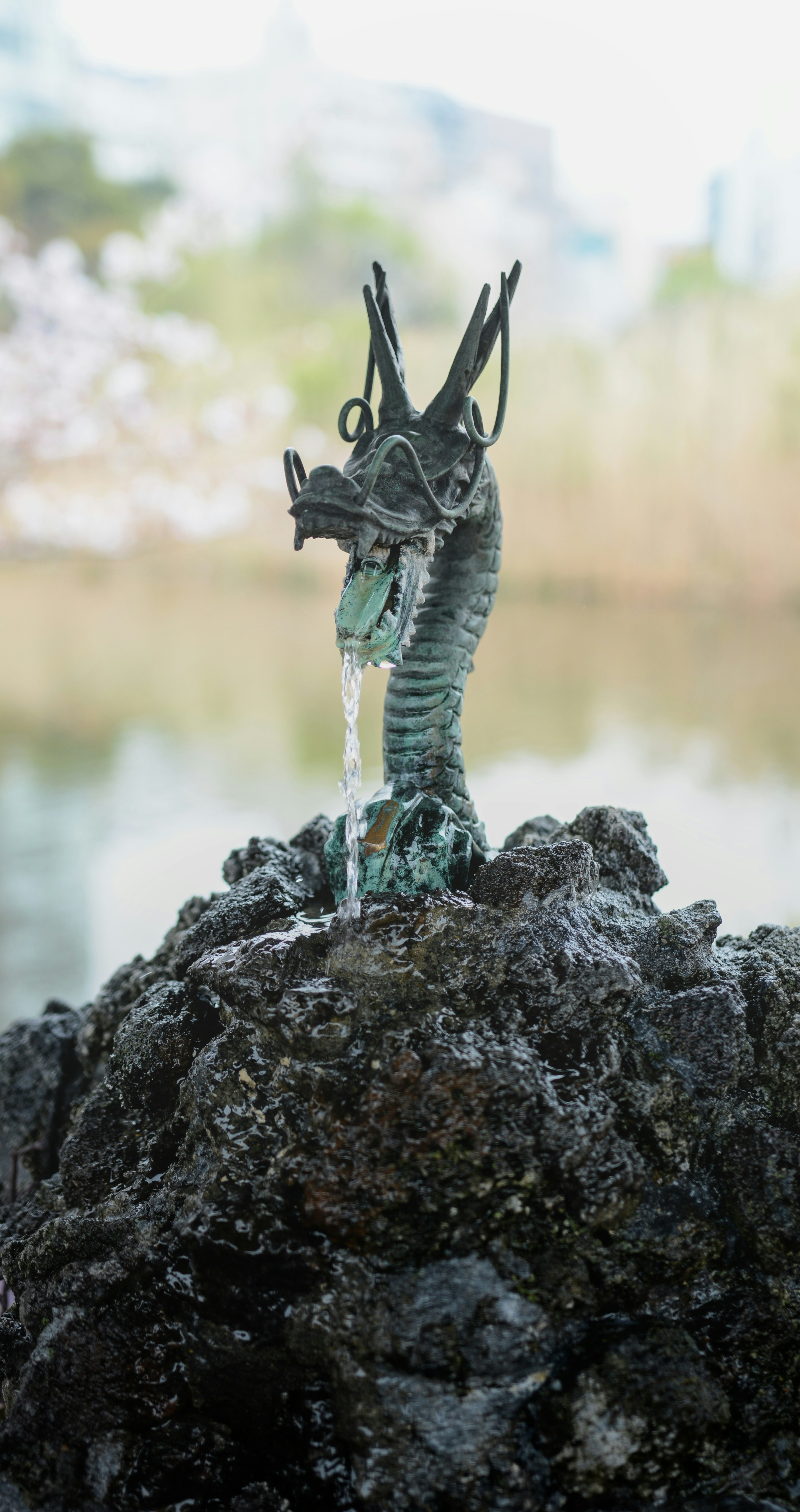 Dragon Waters: Metallic Serpent Spewing on a Crag