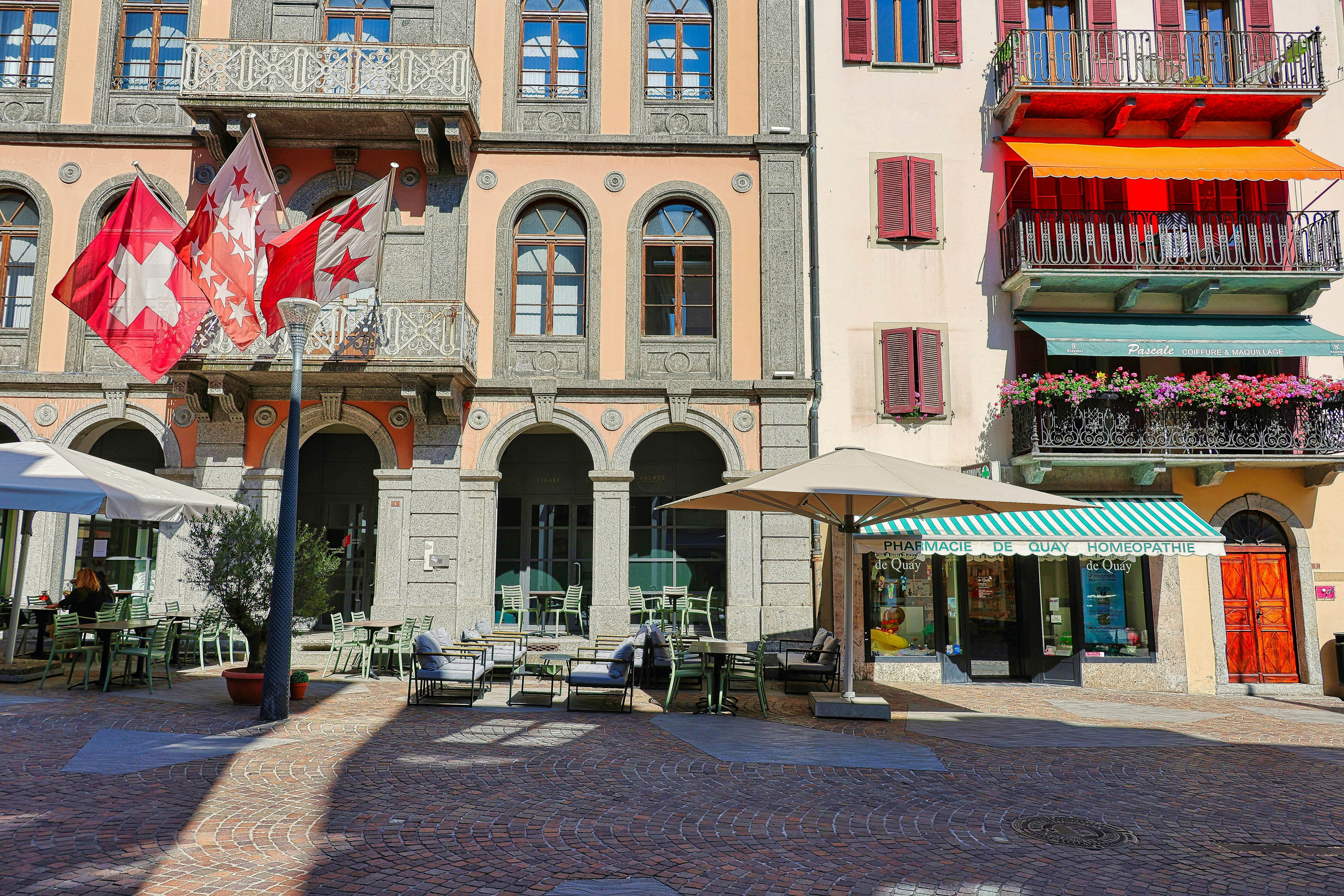 Sunlit Swiss Courtyard Scene