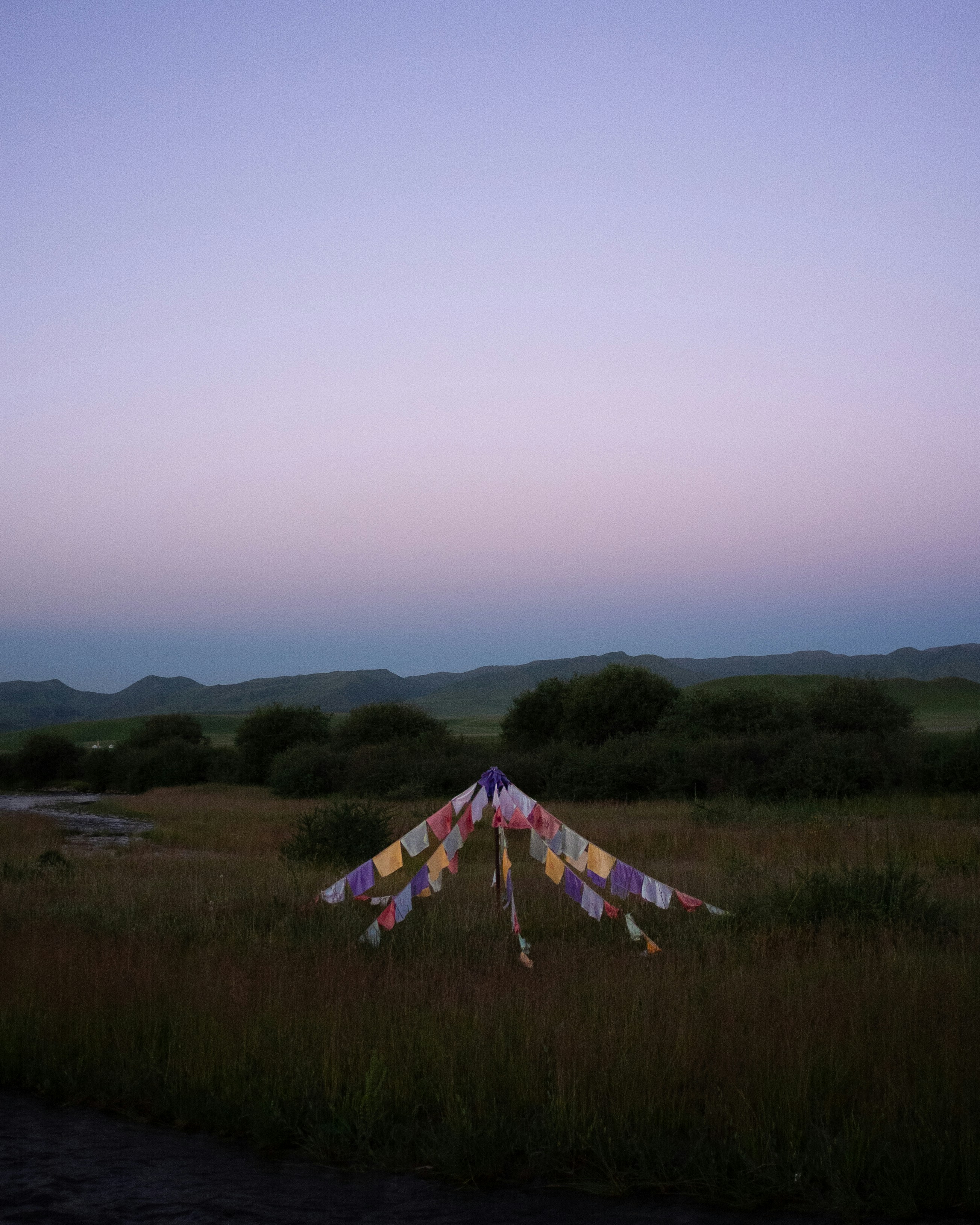 Prayer Flags on Quiet Prairie at Dusk