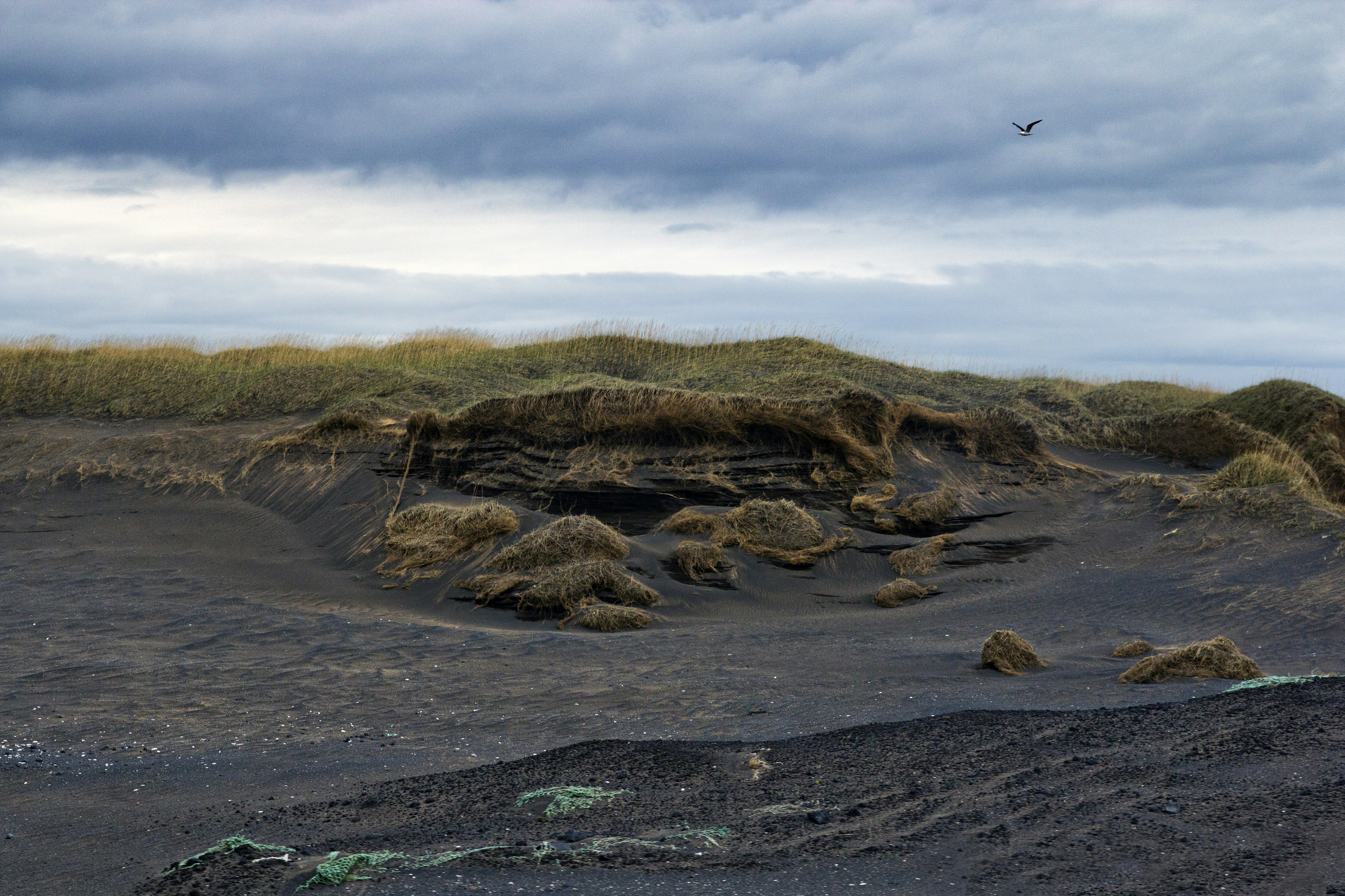 Wind-Sculpted Black Dunes Beneath a Moody Coastal Sky