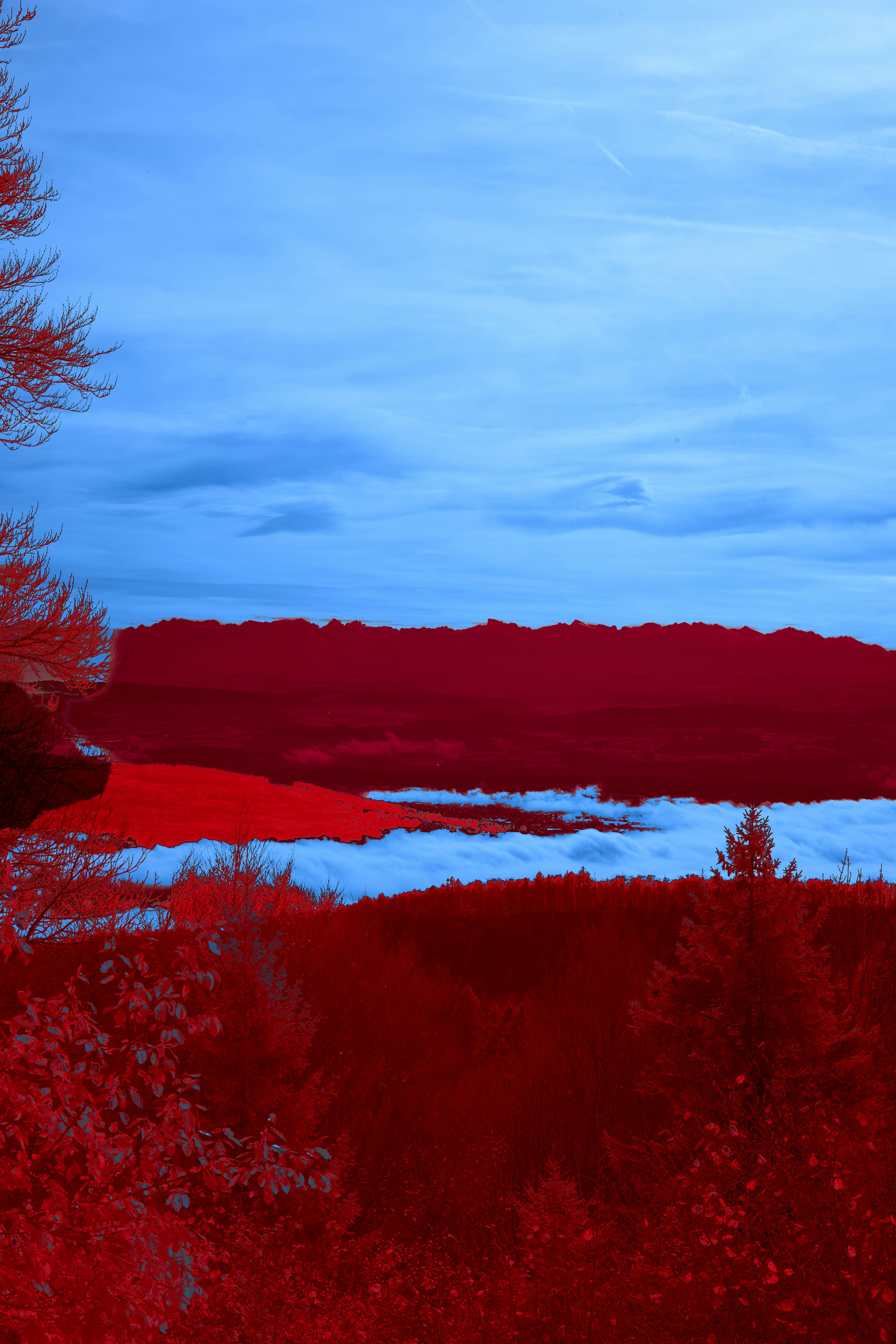 A painting of a red and blue landscape photo – Free Nature Image on ...