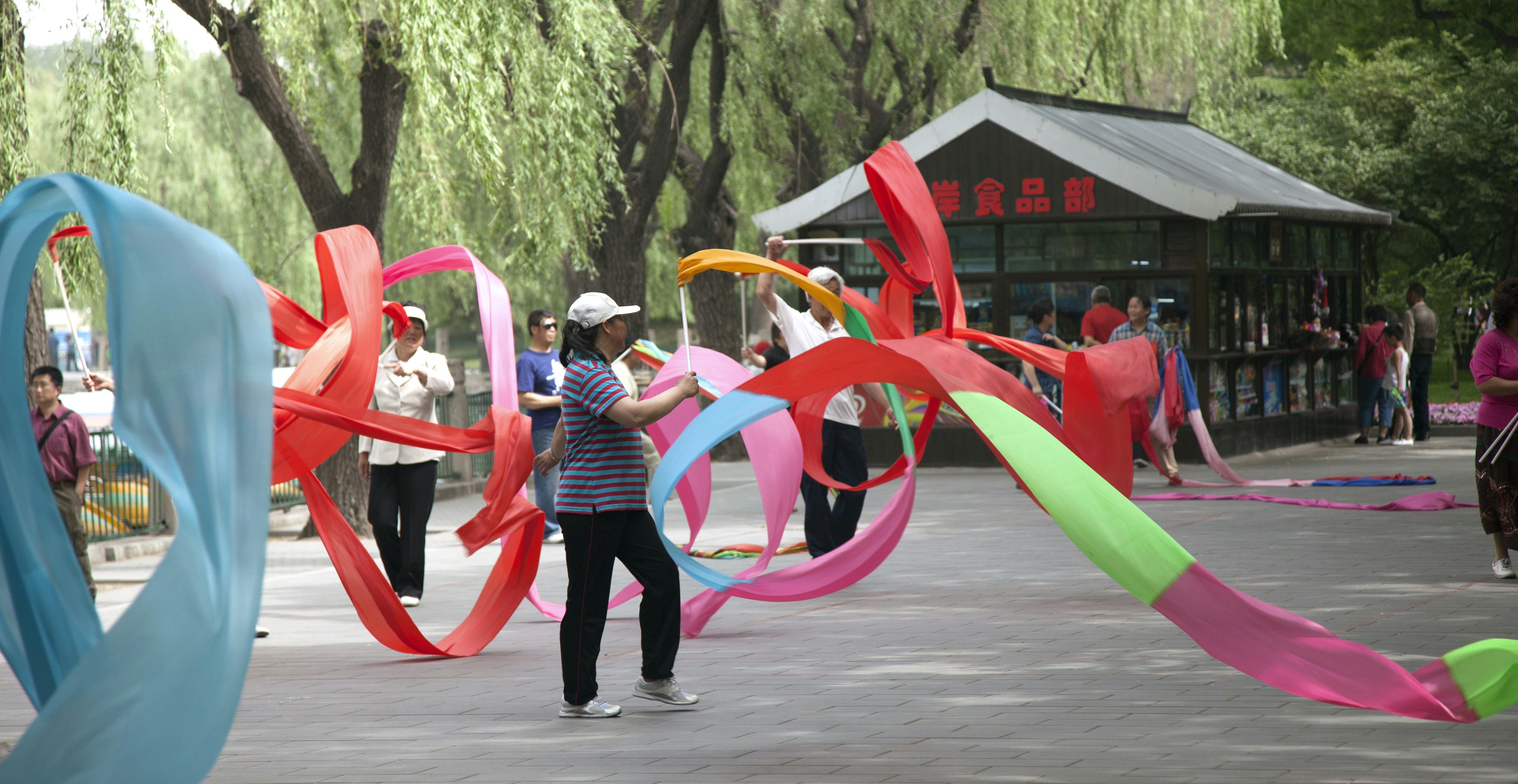 Colorful Ribbon Waltz in a Sunlit Park