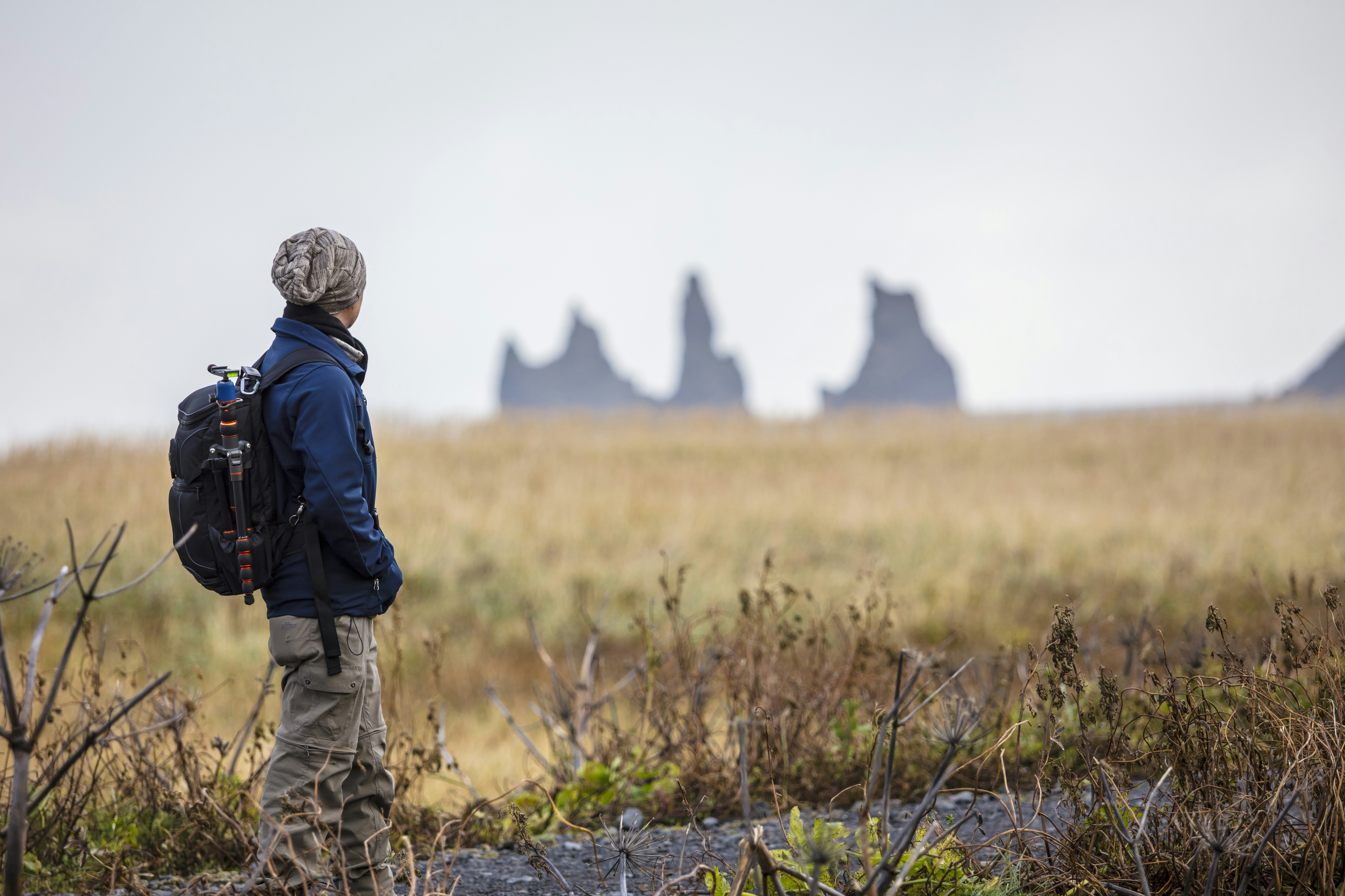 A person standing in a field with a backpack photo – Free Photo Image ...