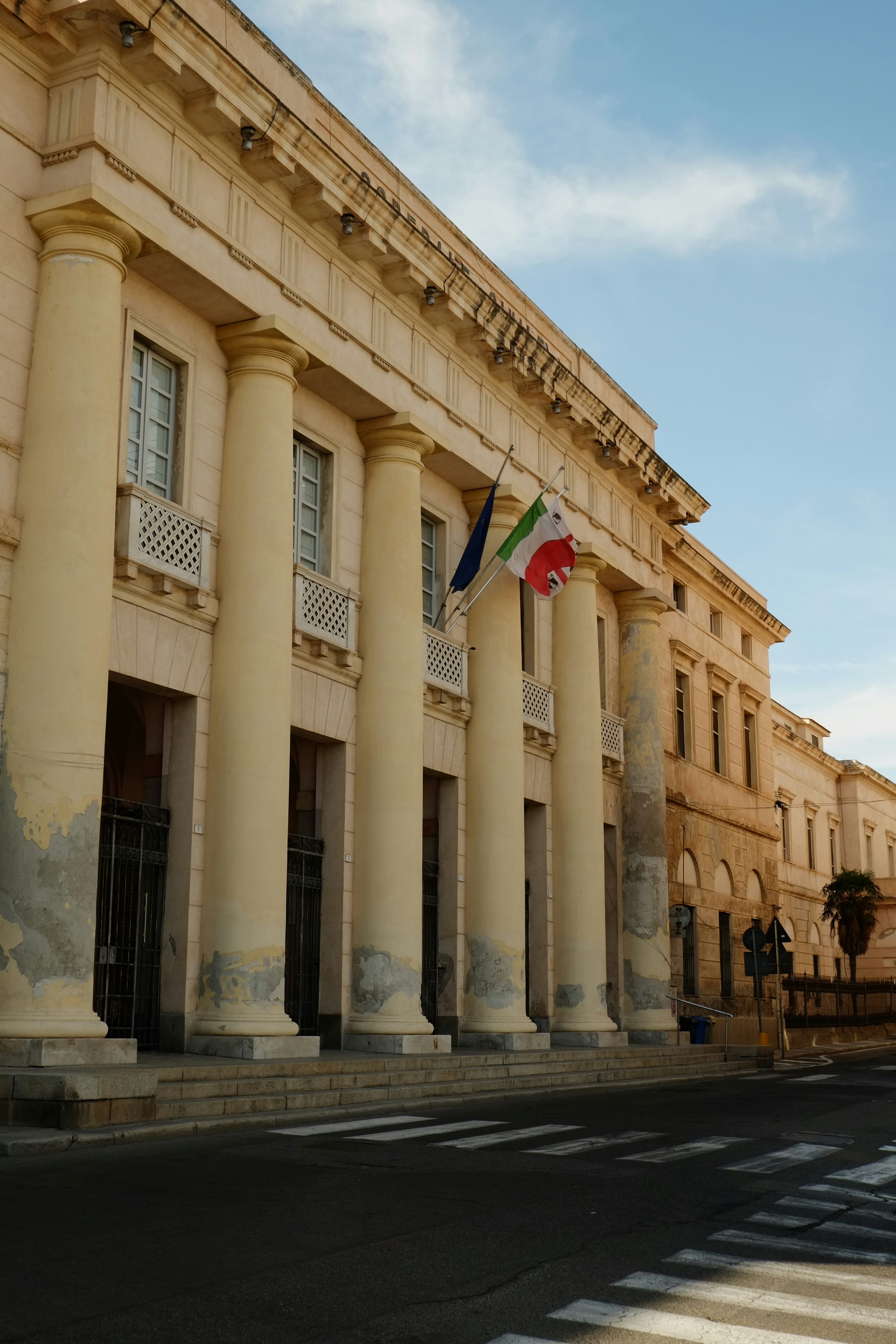 Neoclassical Facade with Flag-Billed Pillars