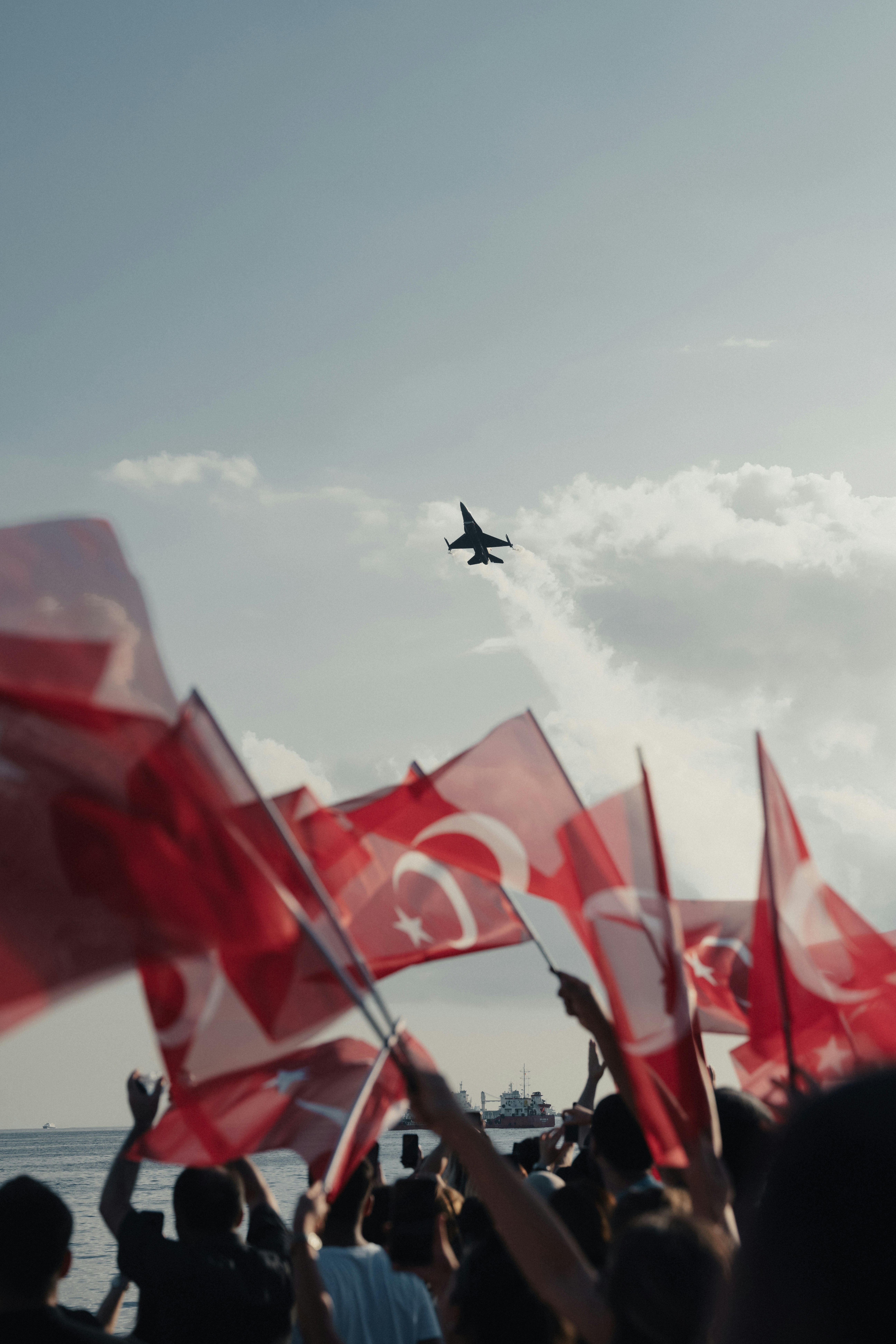 A group of people waving flags and a plane in the sky photo – Free ...