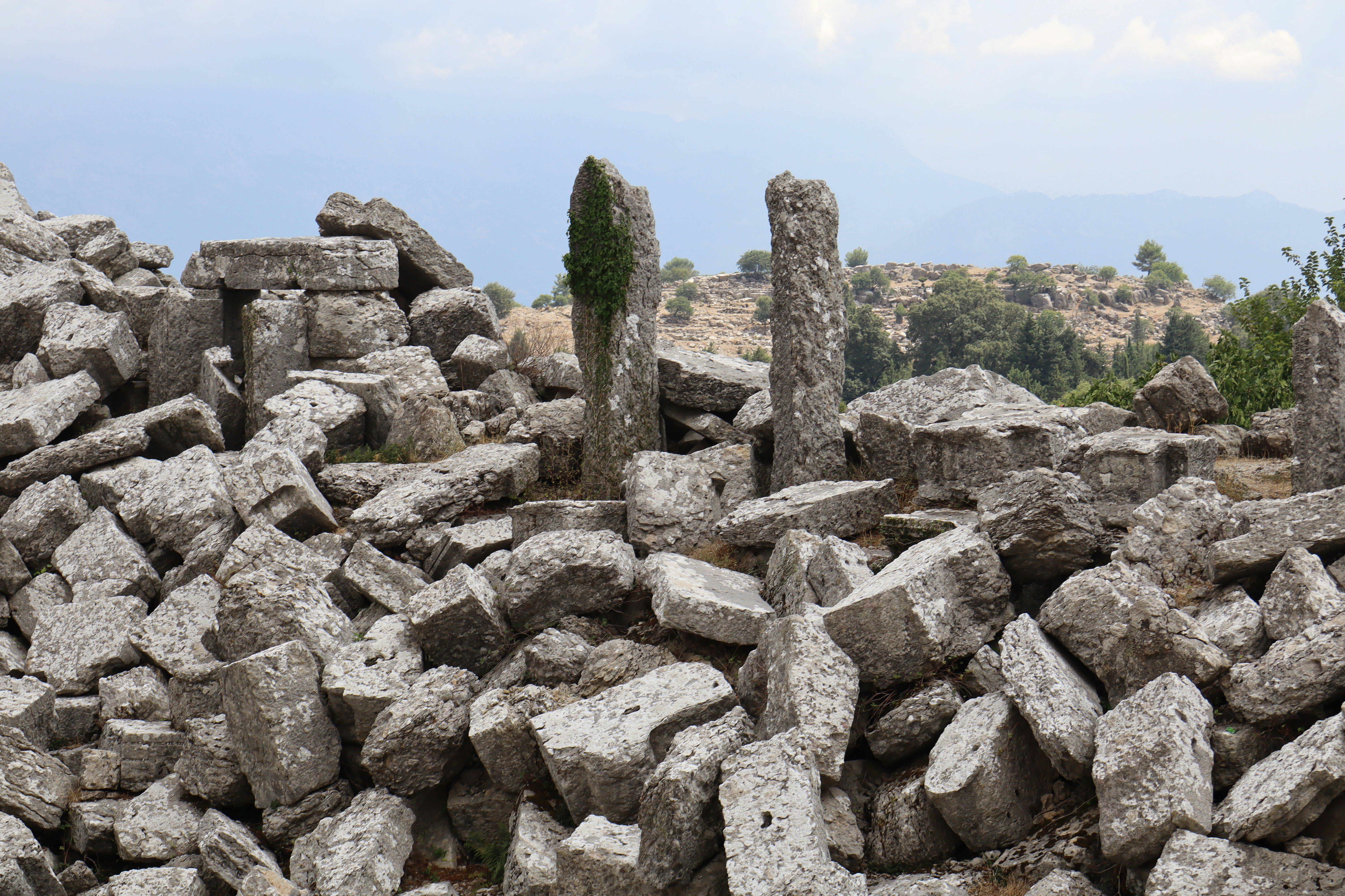 Stone sentinels: ancient ruins rise from a sea of rubble