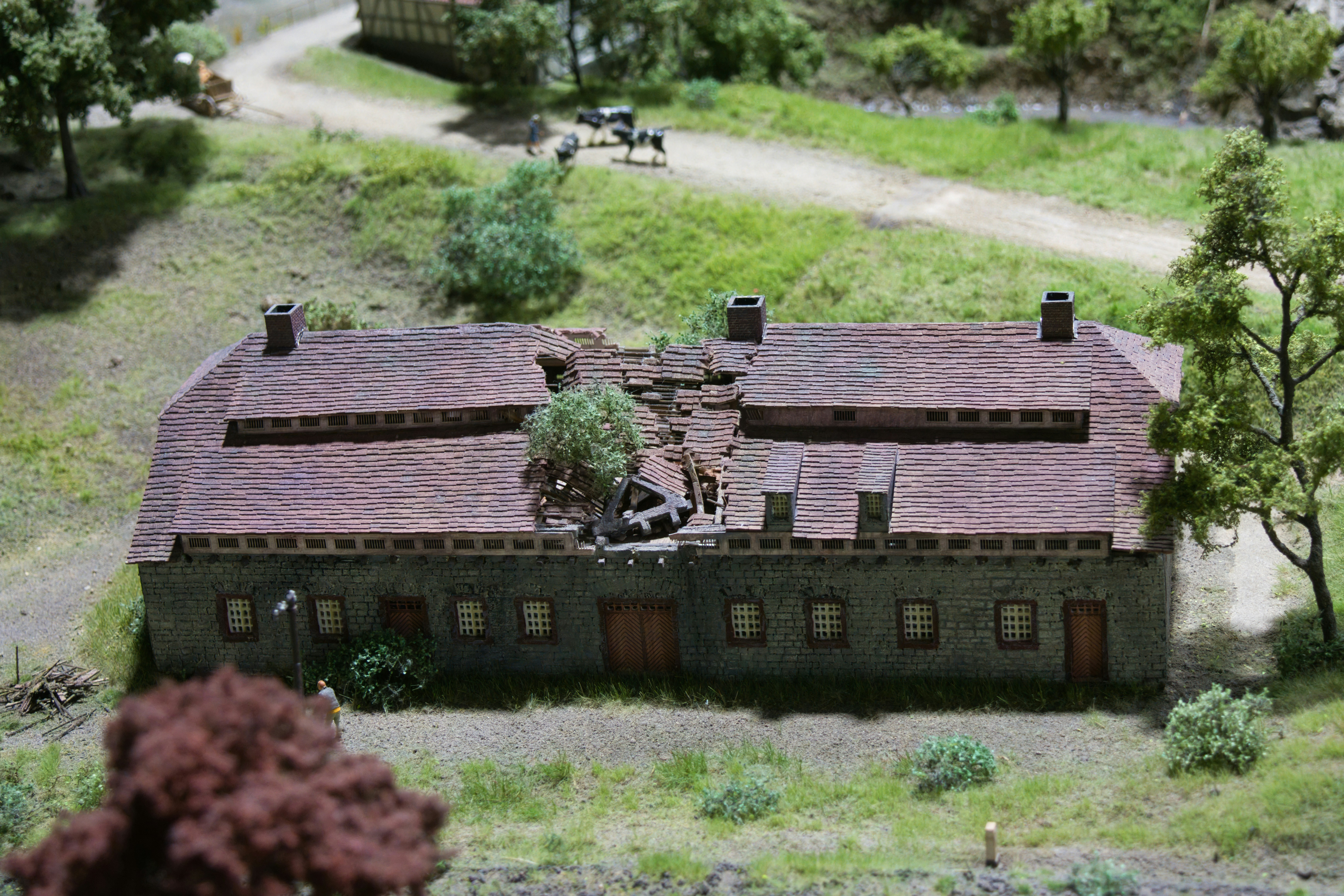 Ruin on the Roof: A Detailed Diorama of a Weathered Brick Building