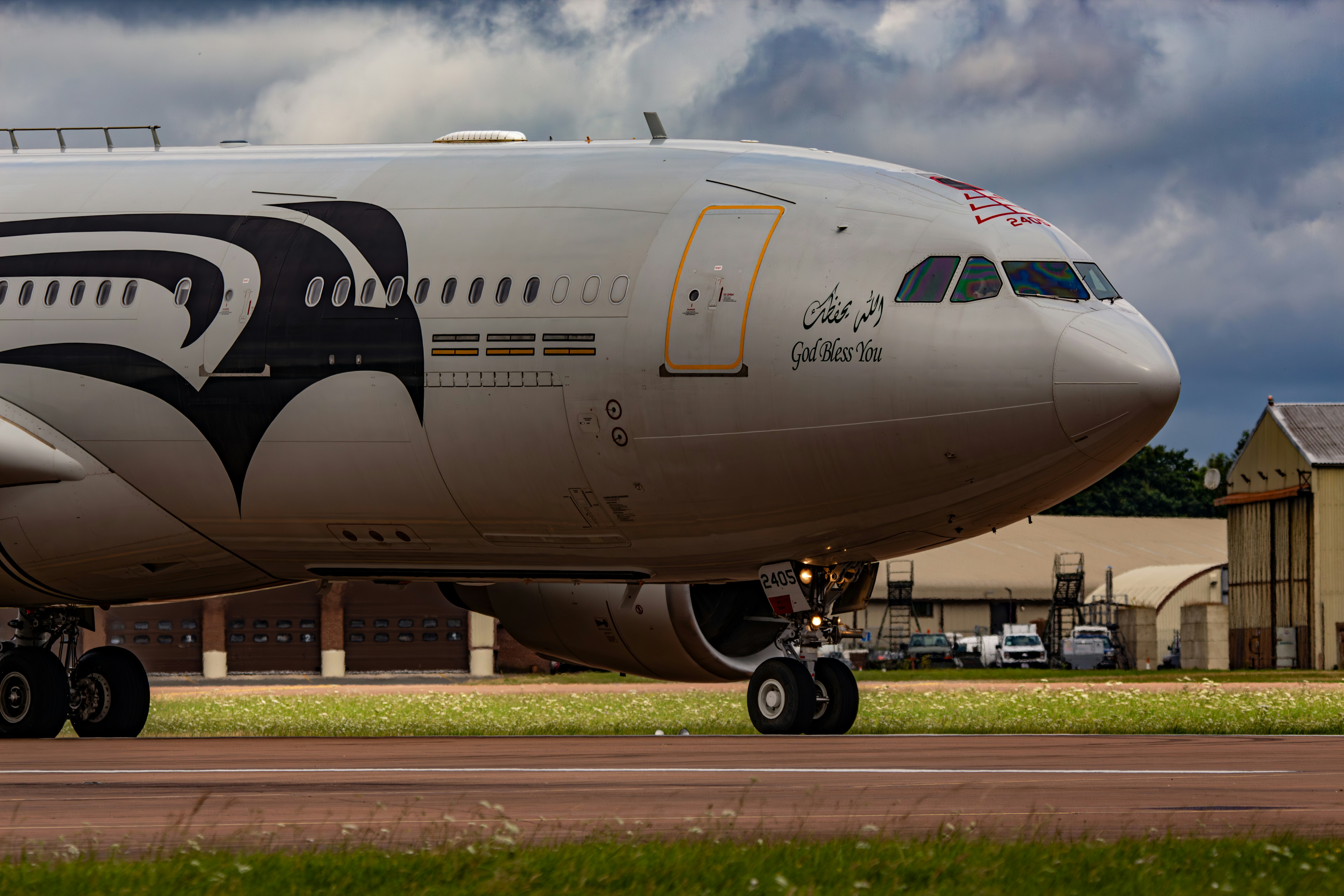 Nose to the Runway: A Close-Up Portrait of a Passenger Jet's Front End