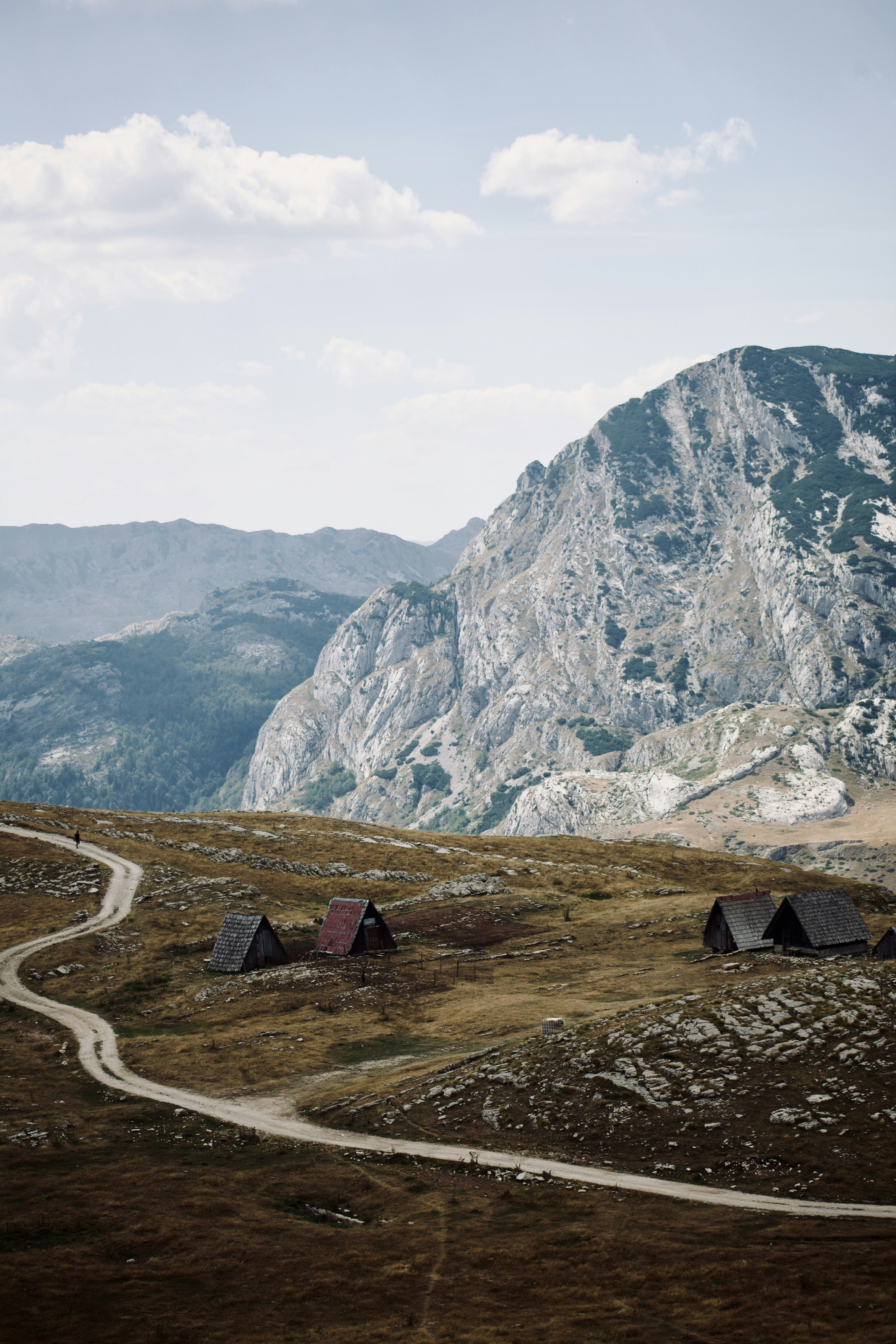 A group of tents sitting on top of a lush green hillside
