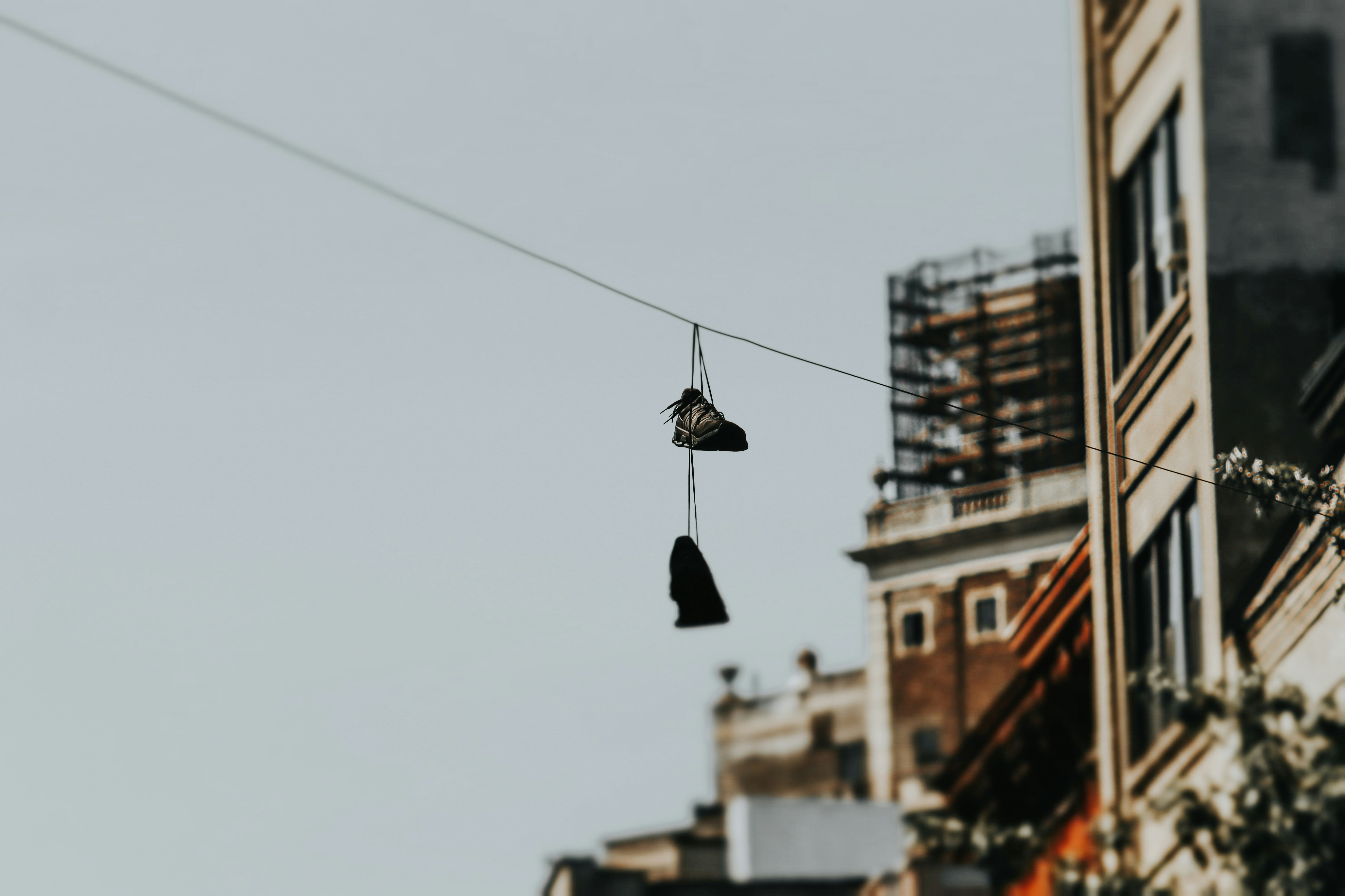 Street Shoes on a Wire: A Quiet Moment Above the City