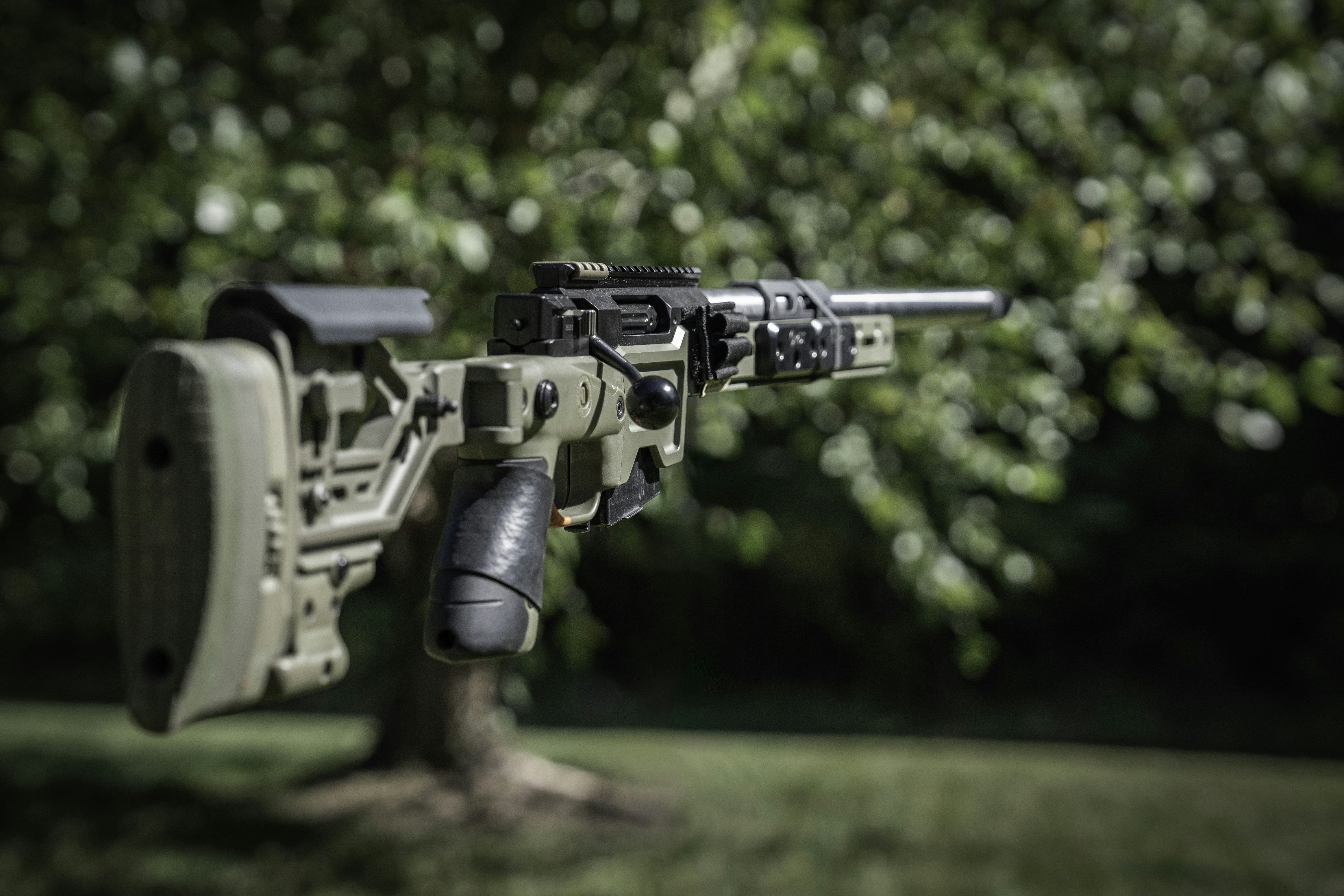 An Accuracy International long range sniper rifle in a custom chassis chambered in 6mm GT (6GT) kitted out for precision rifle competition. This rifle is used for long range shooting at distances up to 1500+ yards.