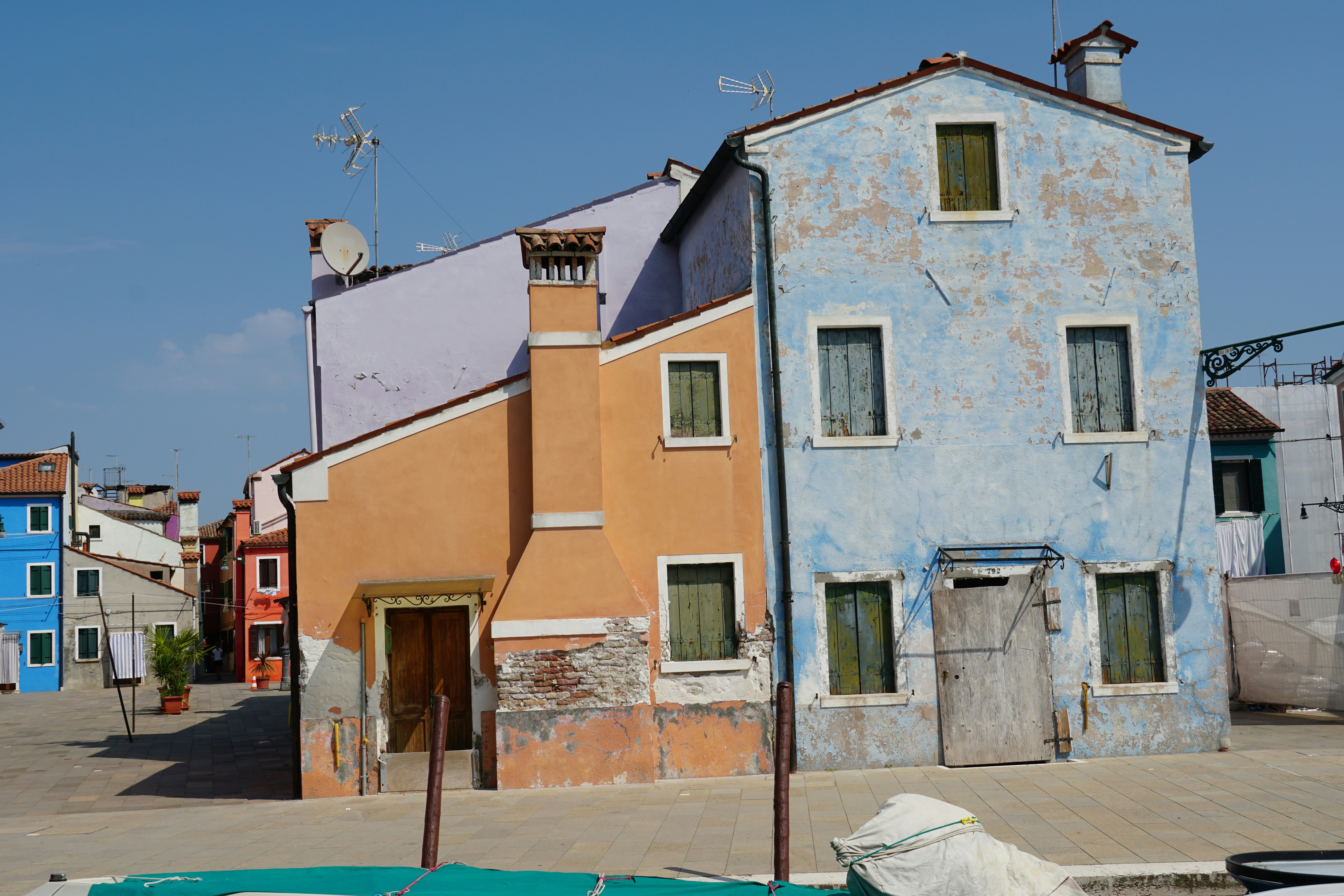 Colorful Mediterranean Street Facade with Stacked Houses
