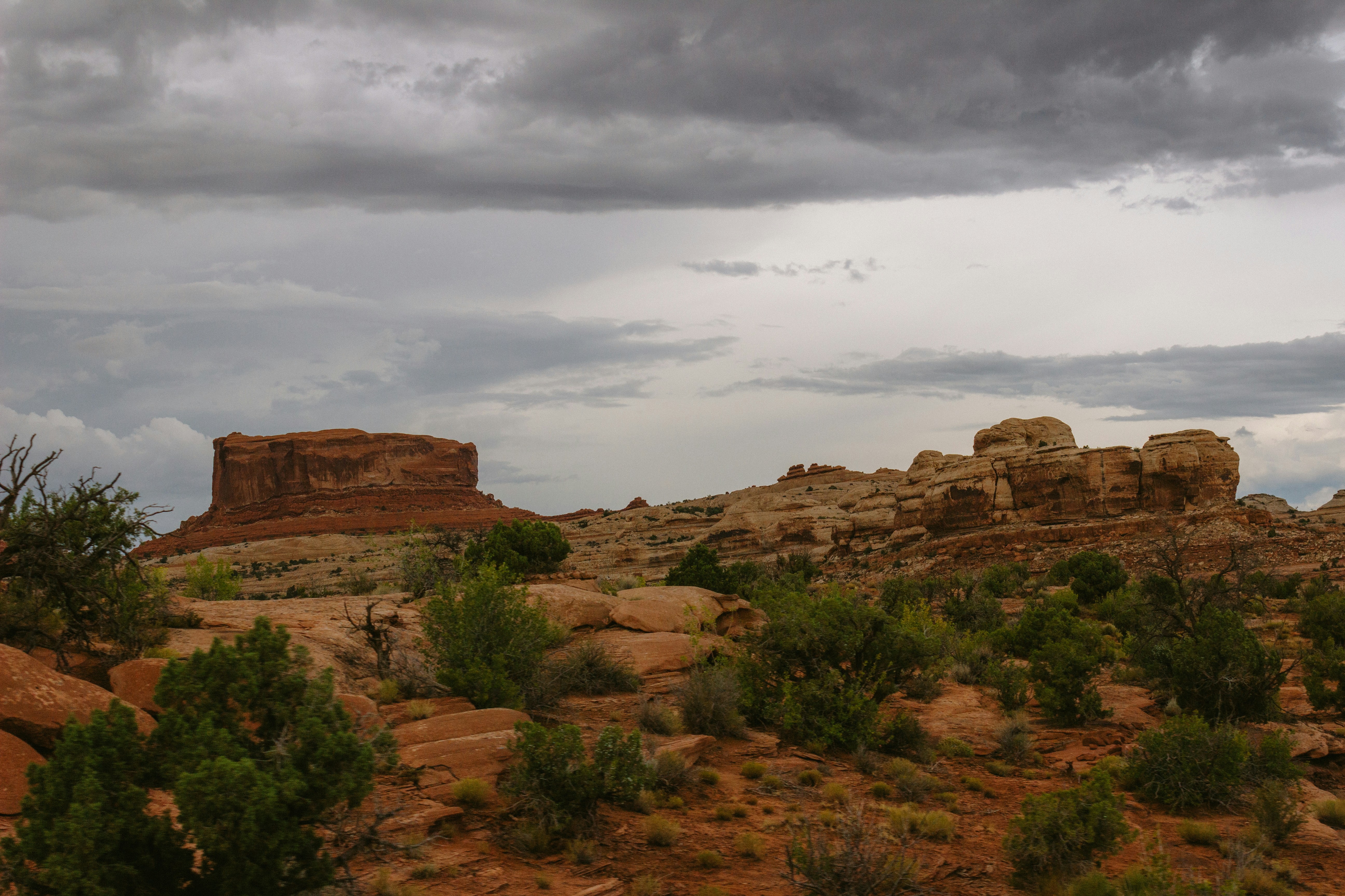 Desert Sentinel: Red Mesa Under a Gray Veil