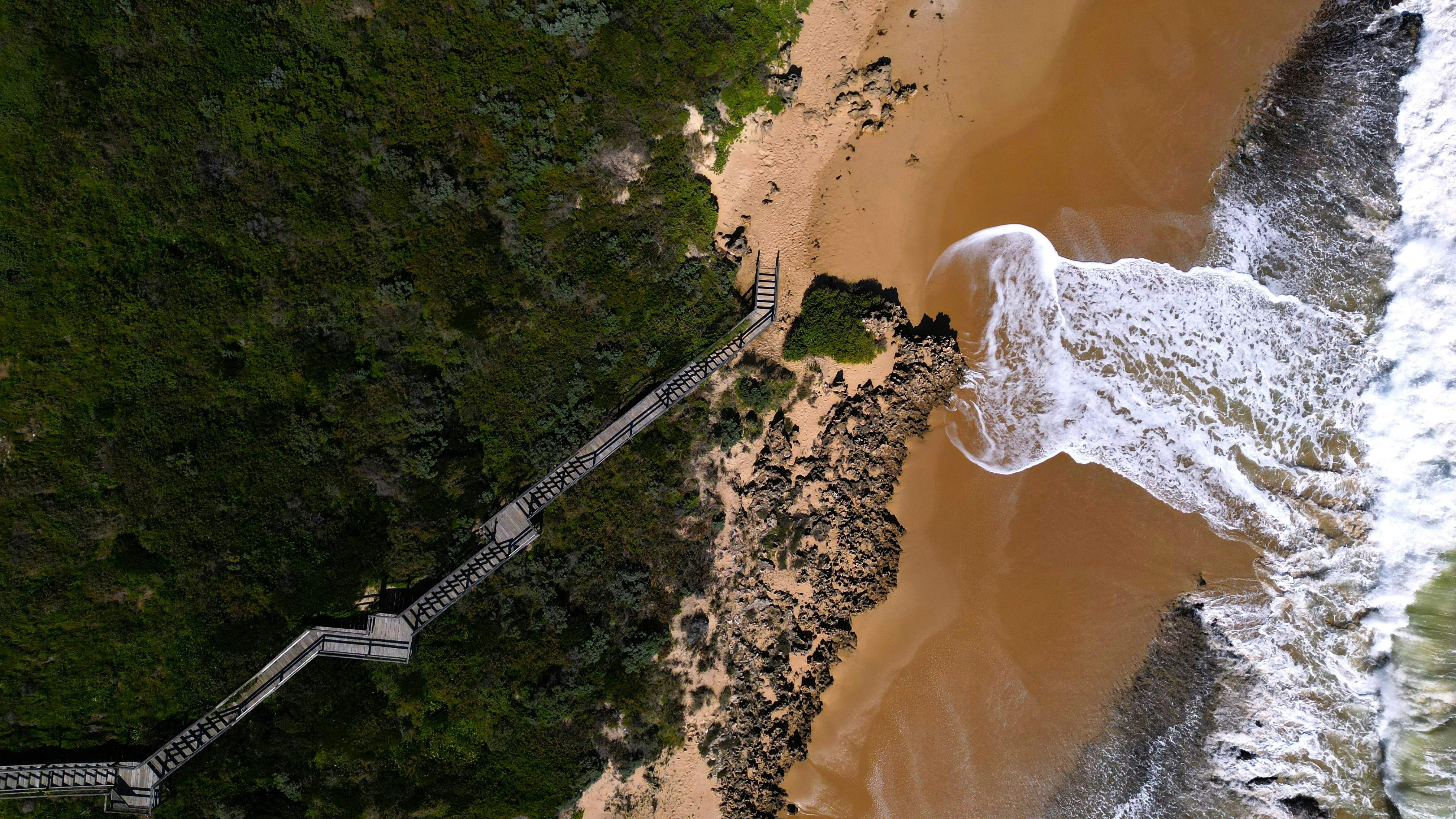 Wave pattern on the beach viewed from above