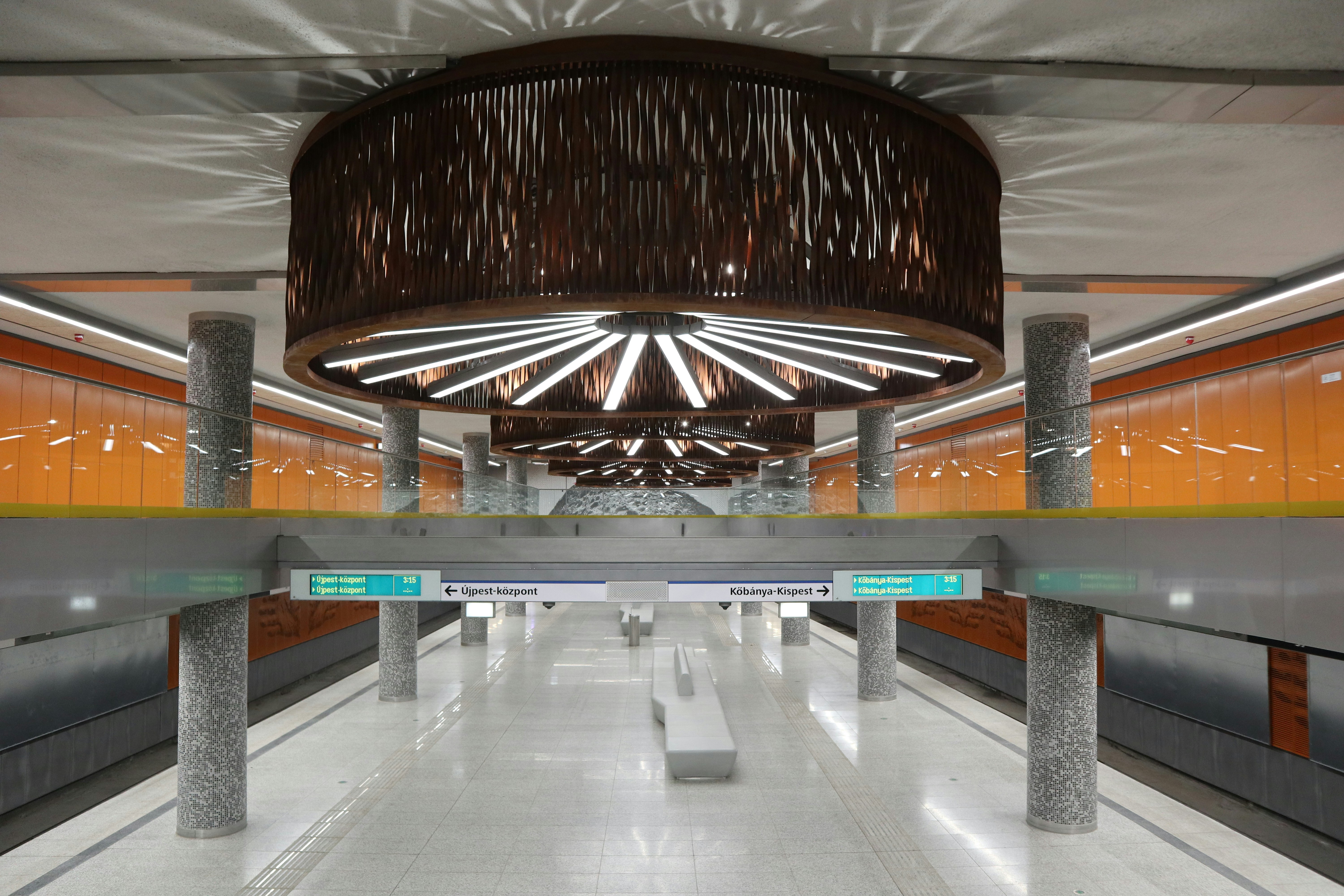 Circular skylight over an empty metro hall