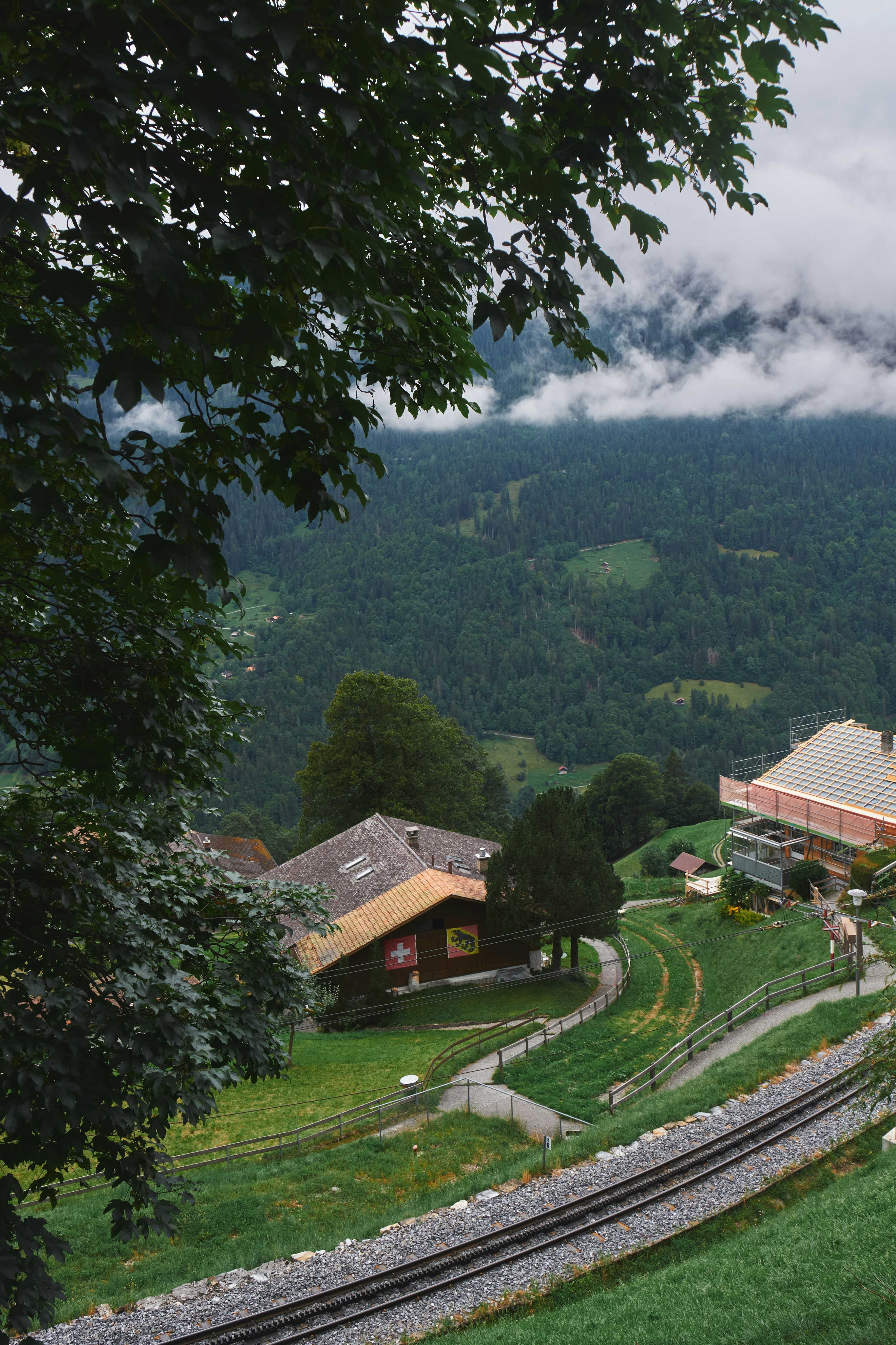 Railway through the Swiss hillside village