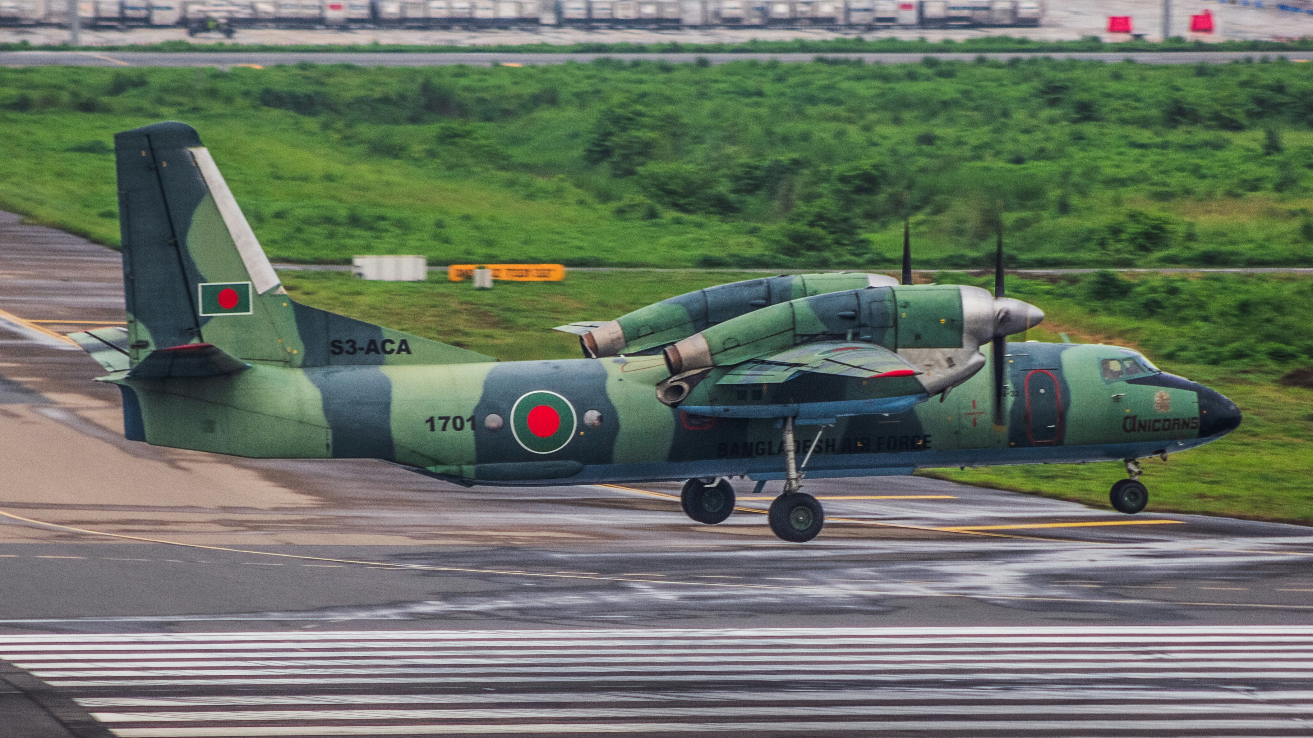 Green Camouflage Polish Air Force Transport Taxis a Striped Runway