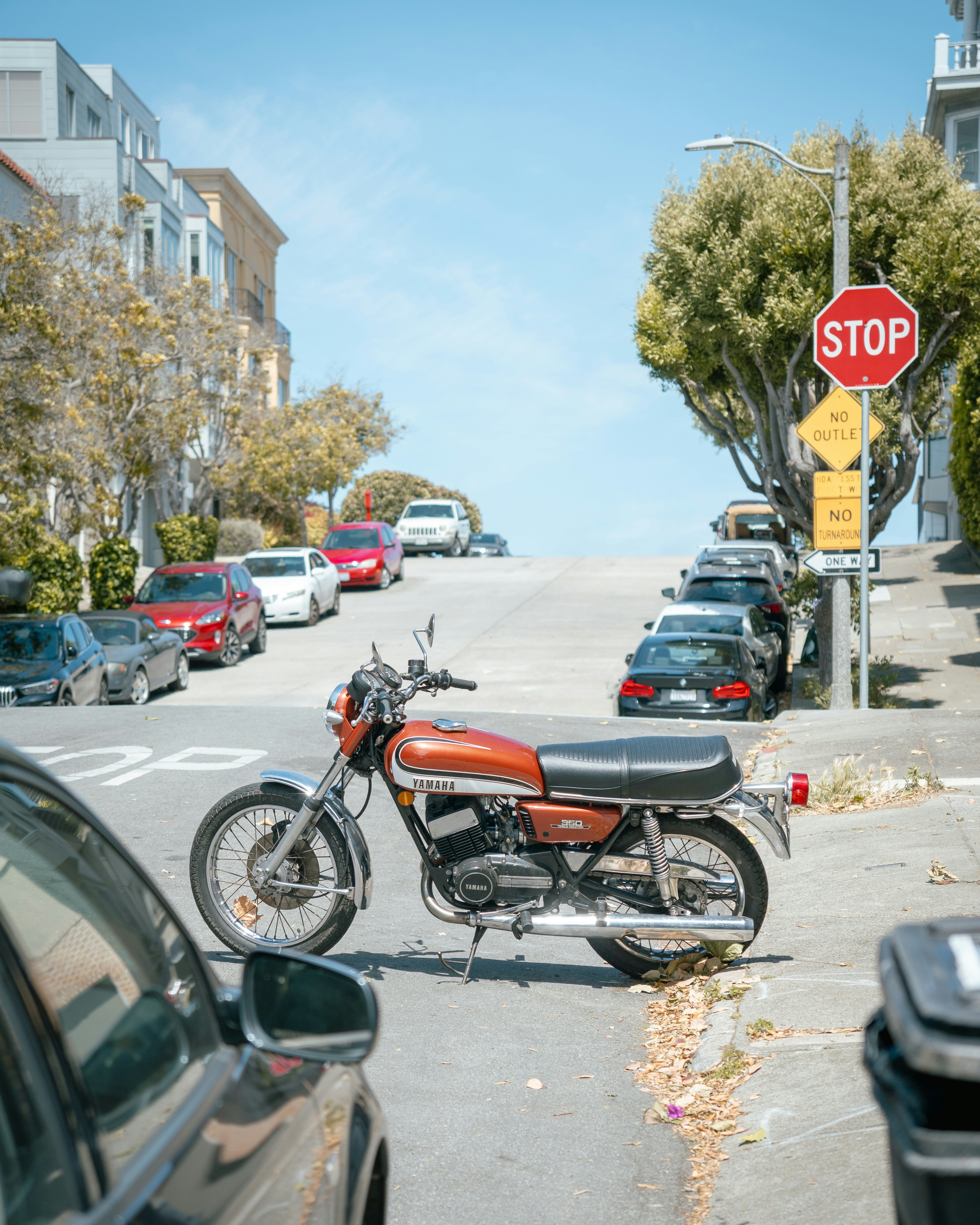 Orange Yamaha on a Quiet San Francisco-Style Hill