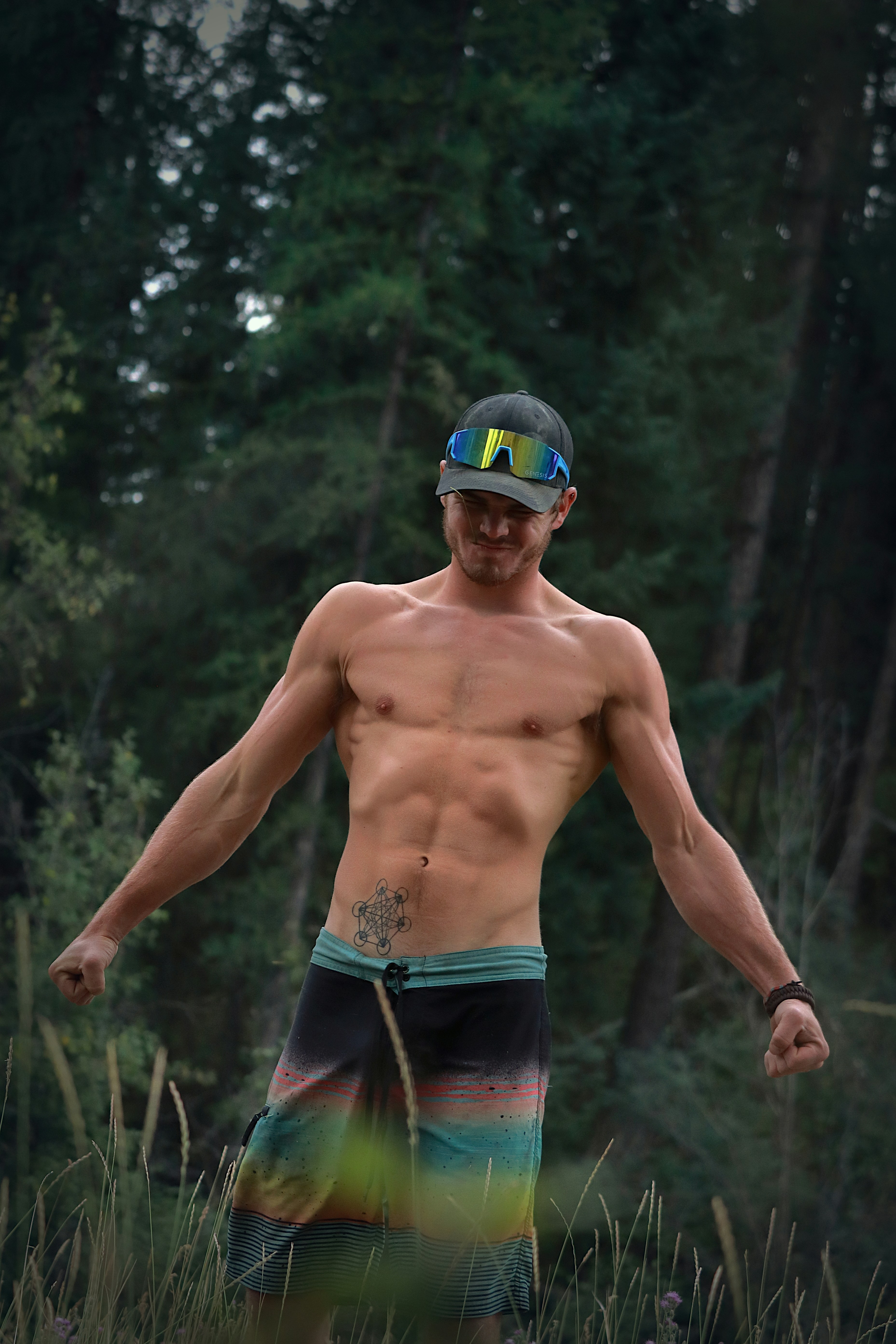 A man without a shirt standing in a field photo – Free British columbia ...