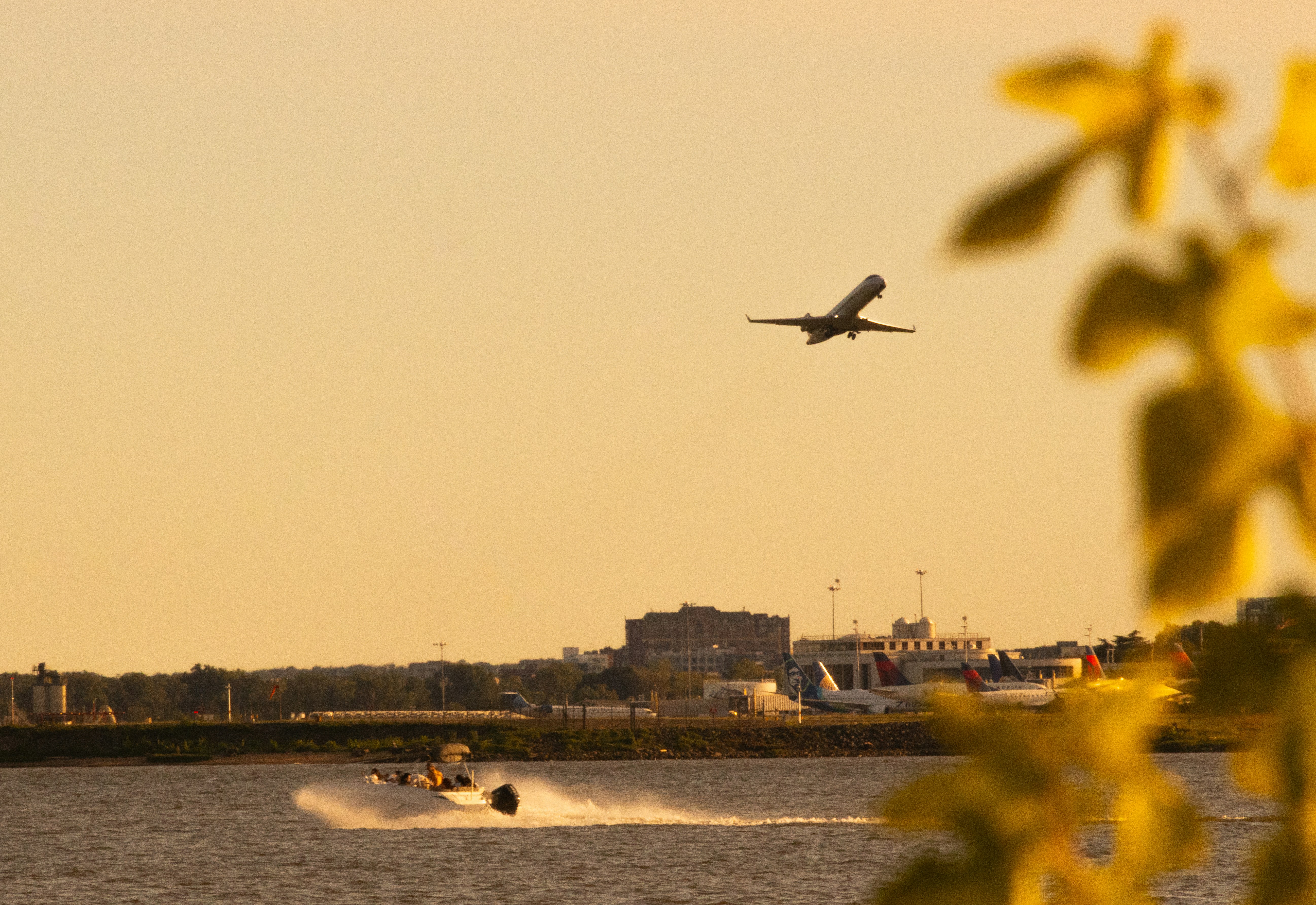 Golden Hour Ascent Over Tranquil Waters