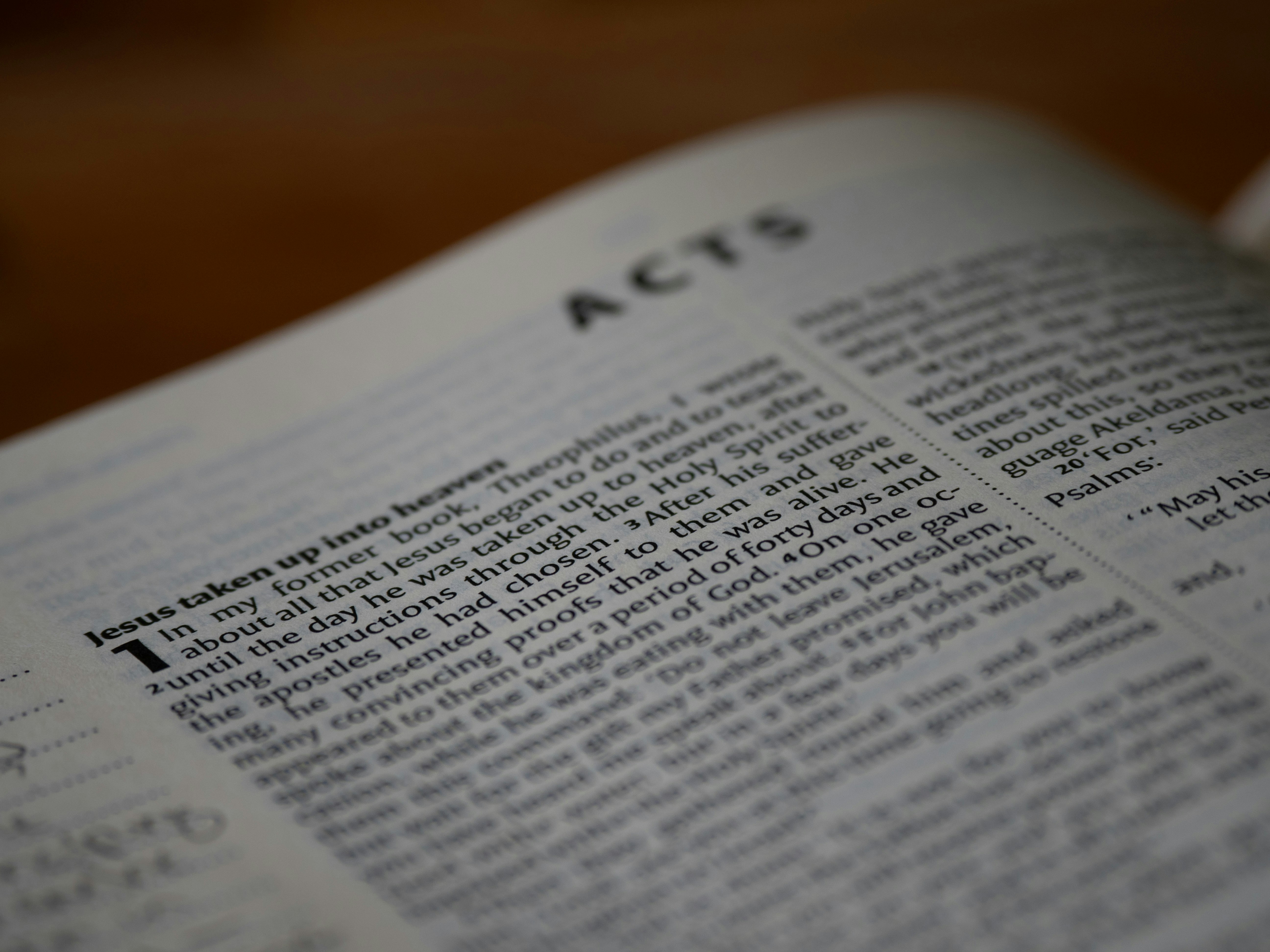 A close up of an open bible with the word acts on it photo – Free Book ...