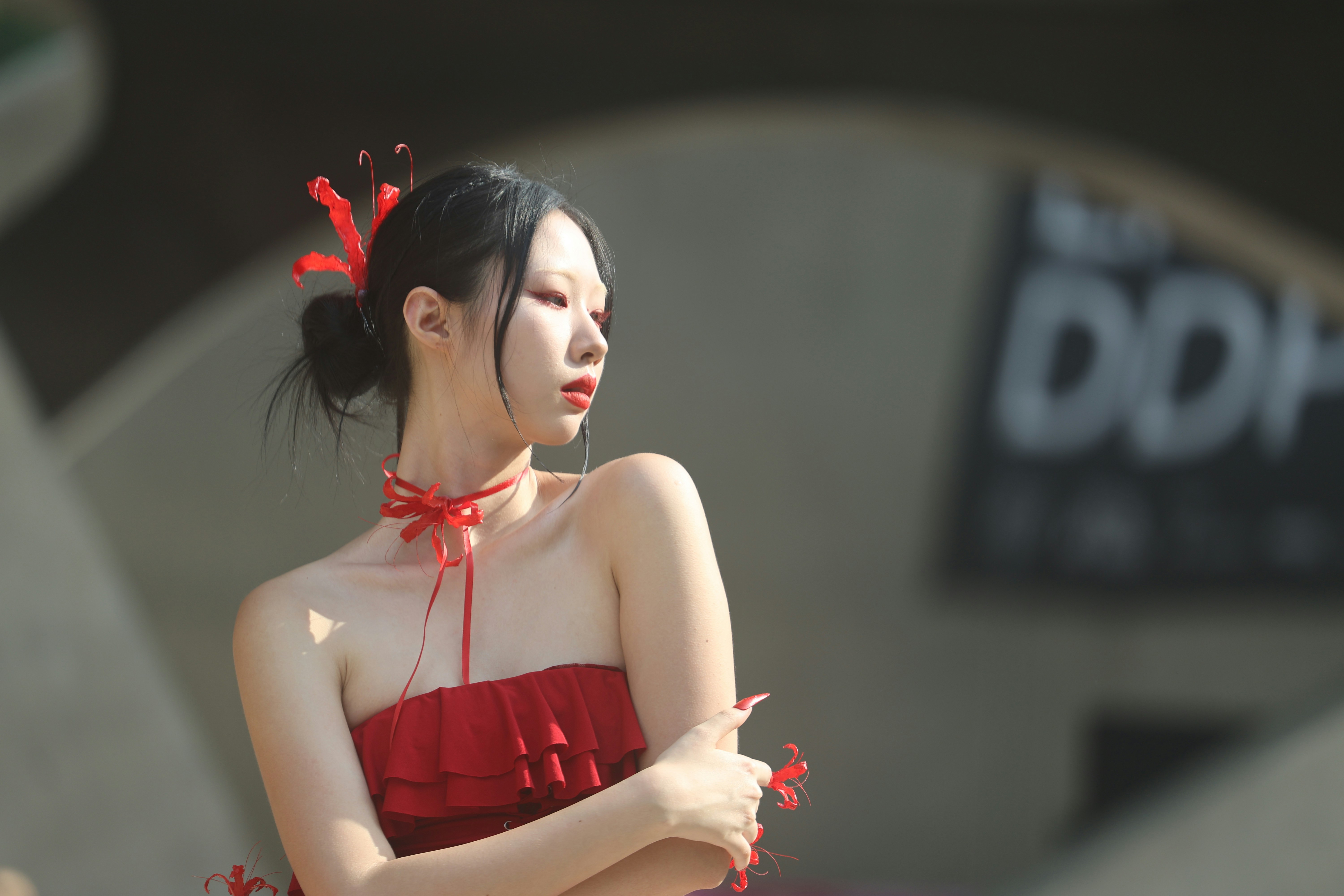 Scarlet Serenity: A Dance of Light and Shadow