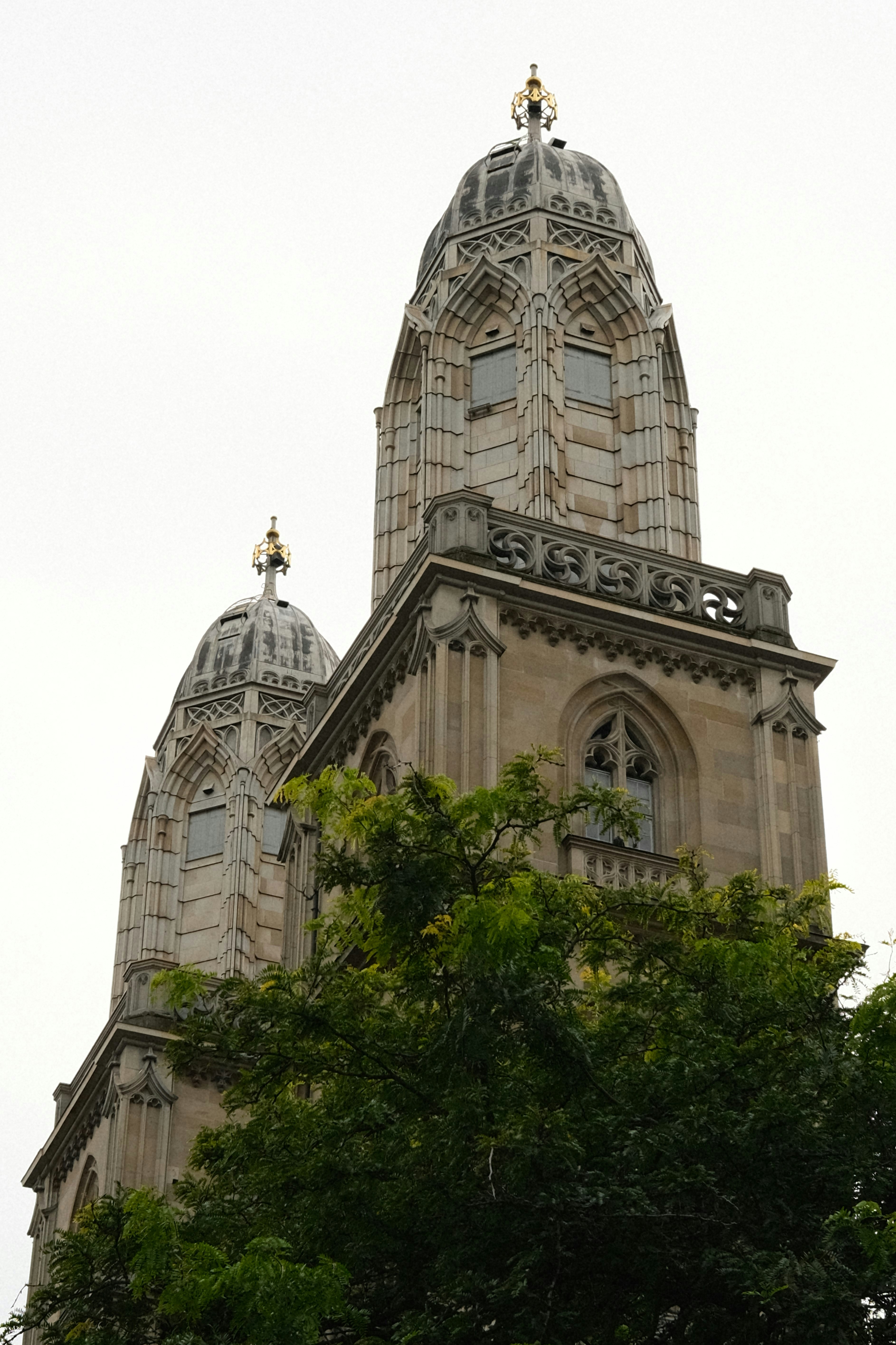 Twin Gothic Spires Crown a Verdant Foreground