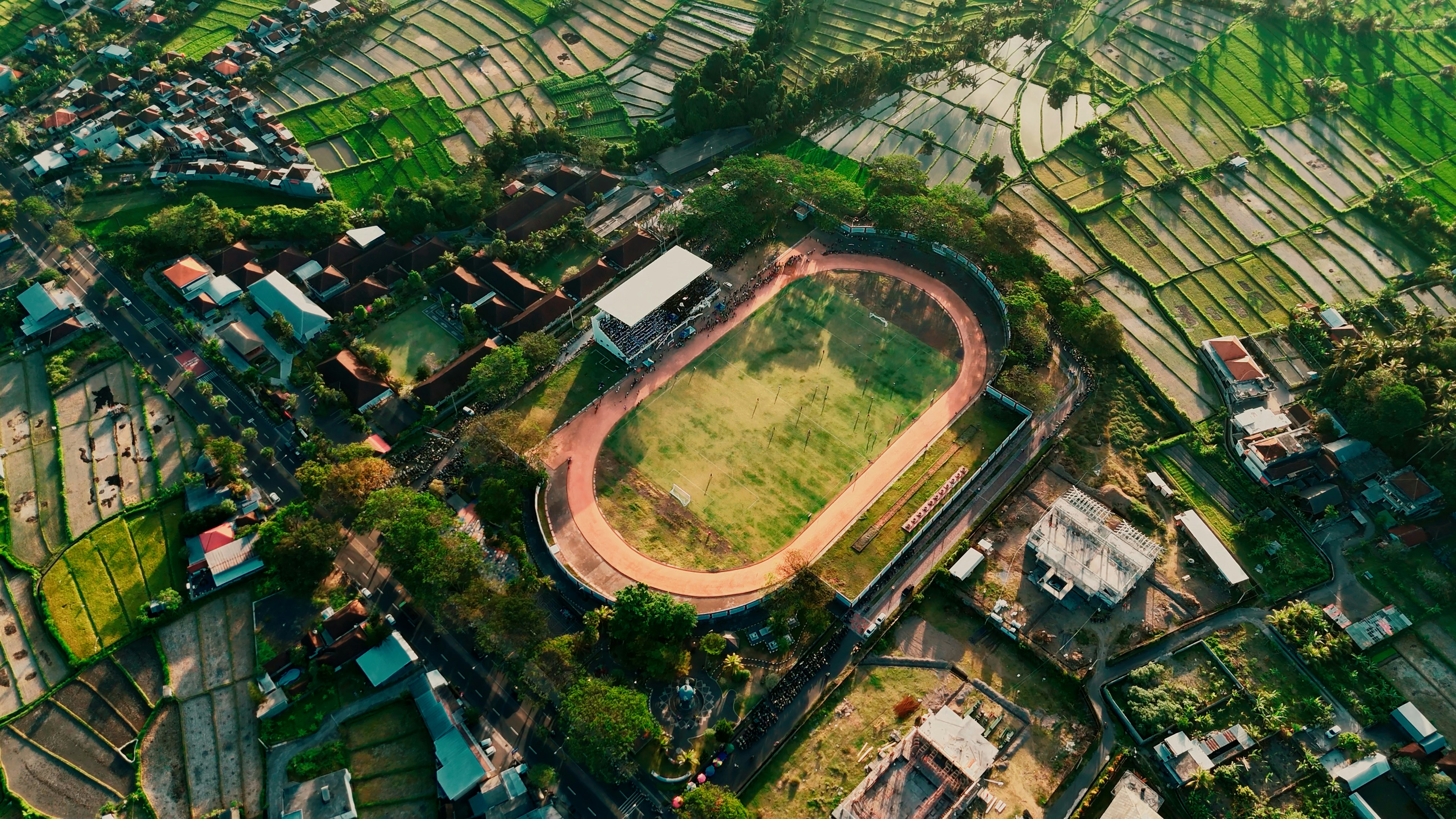 An aerial view of a soccer field in a rural area photo – Free Wallpaper ...